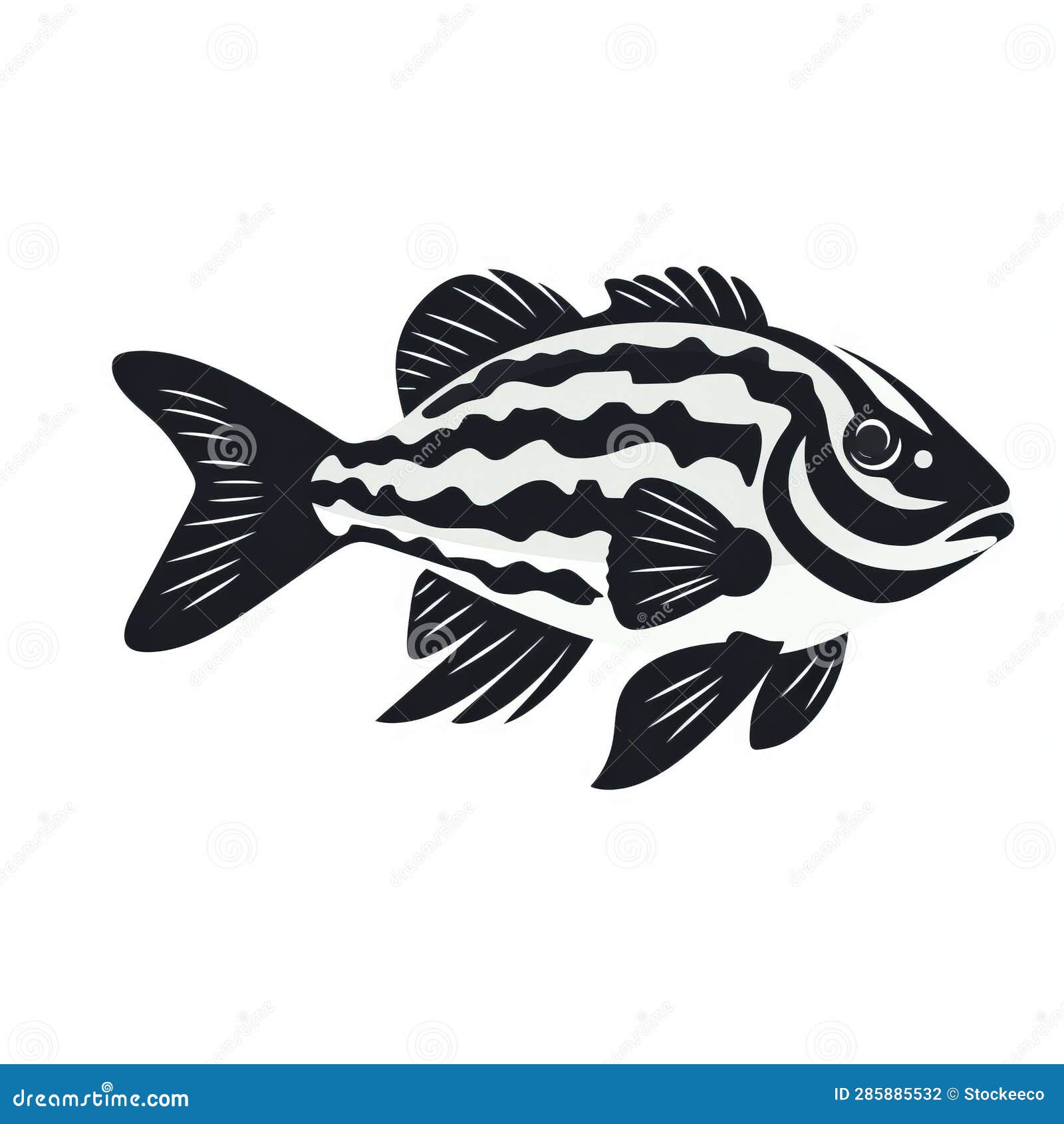 Bold Stencil Illustration of a Striped Black and White Fish Stock ...