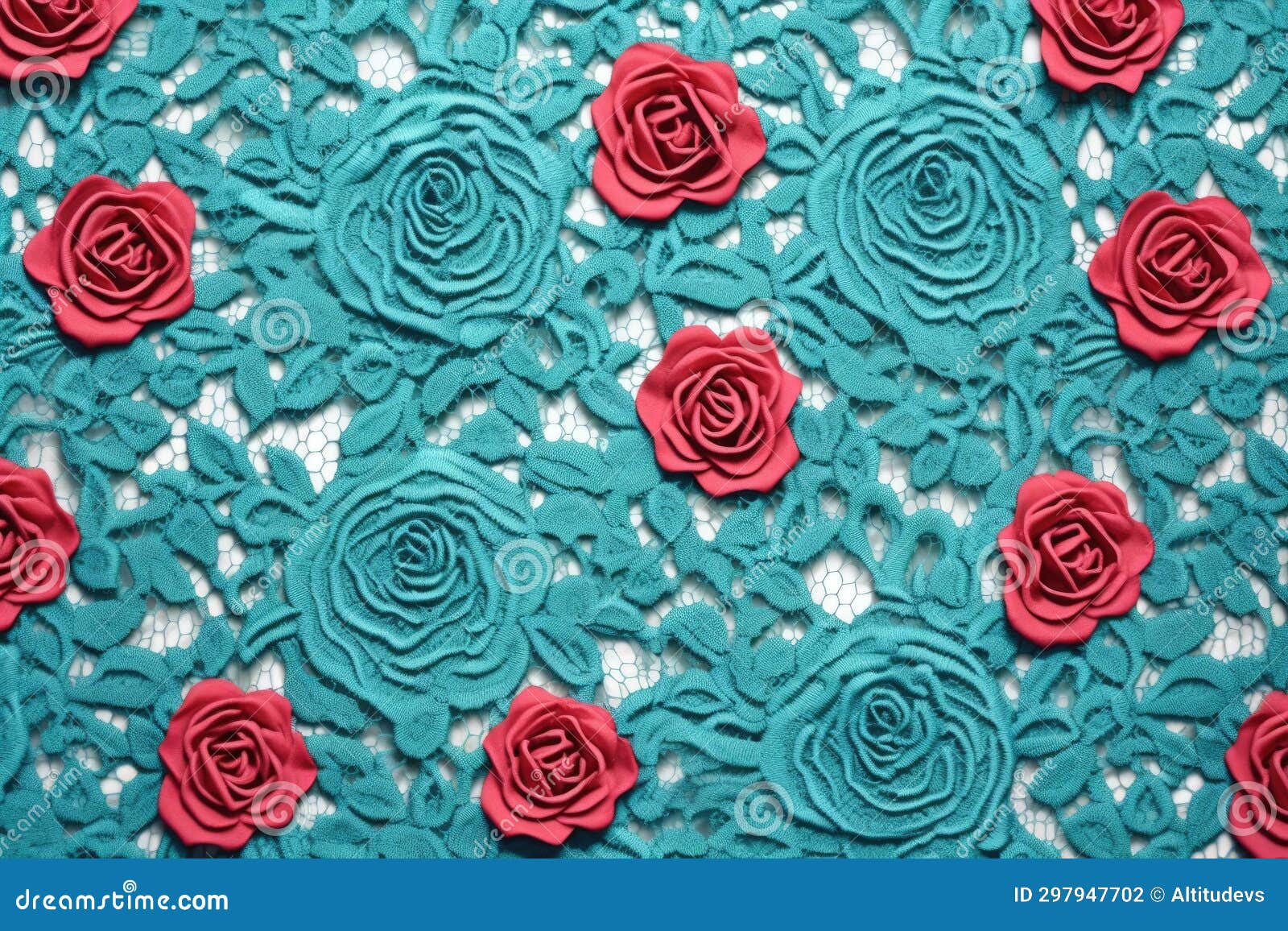 Bold Teal Lace with Roses Pattern Stock Photo - Image of textile ...