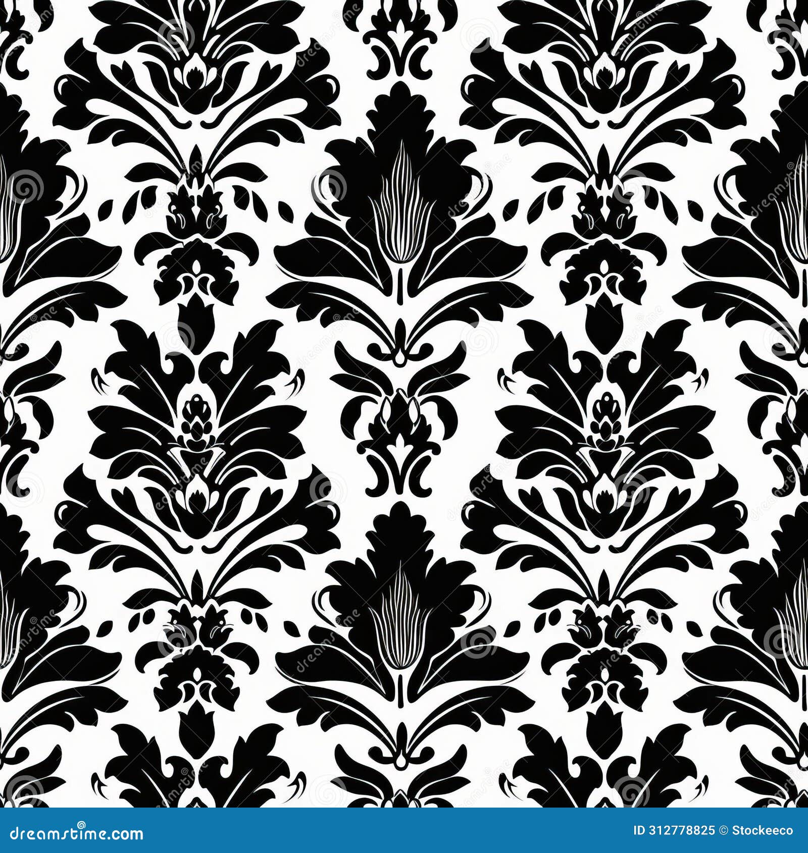 Bold Traditional Damask Vector with Black and White Flower Pattern ...