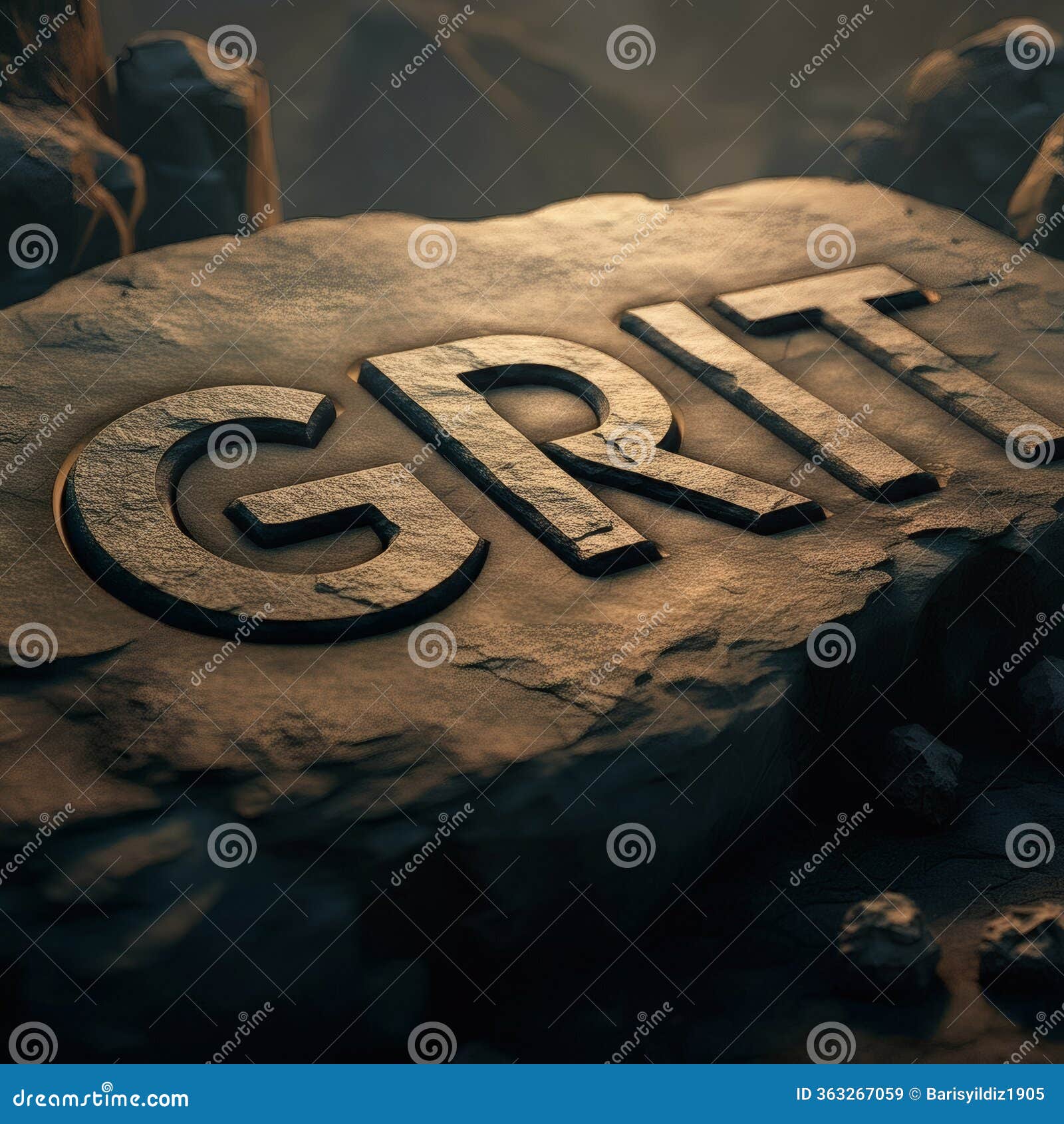 A Bold Typography Design of the Word Grit Engraved into a Rough Stone ...