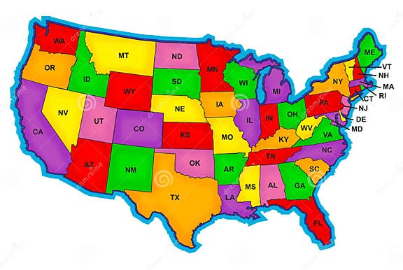 Bold US Map with Abriviations Stock Illustration - Illustration of ...
