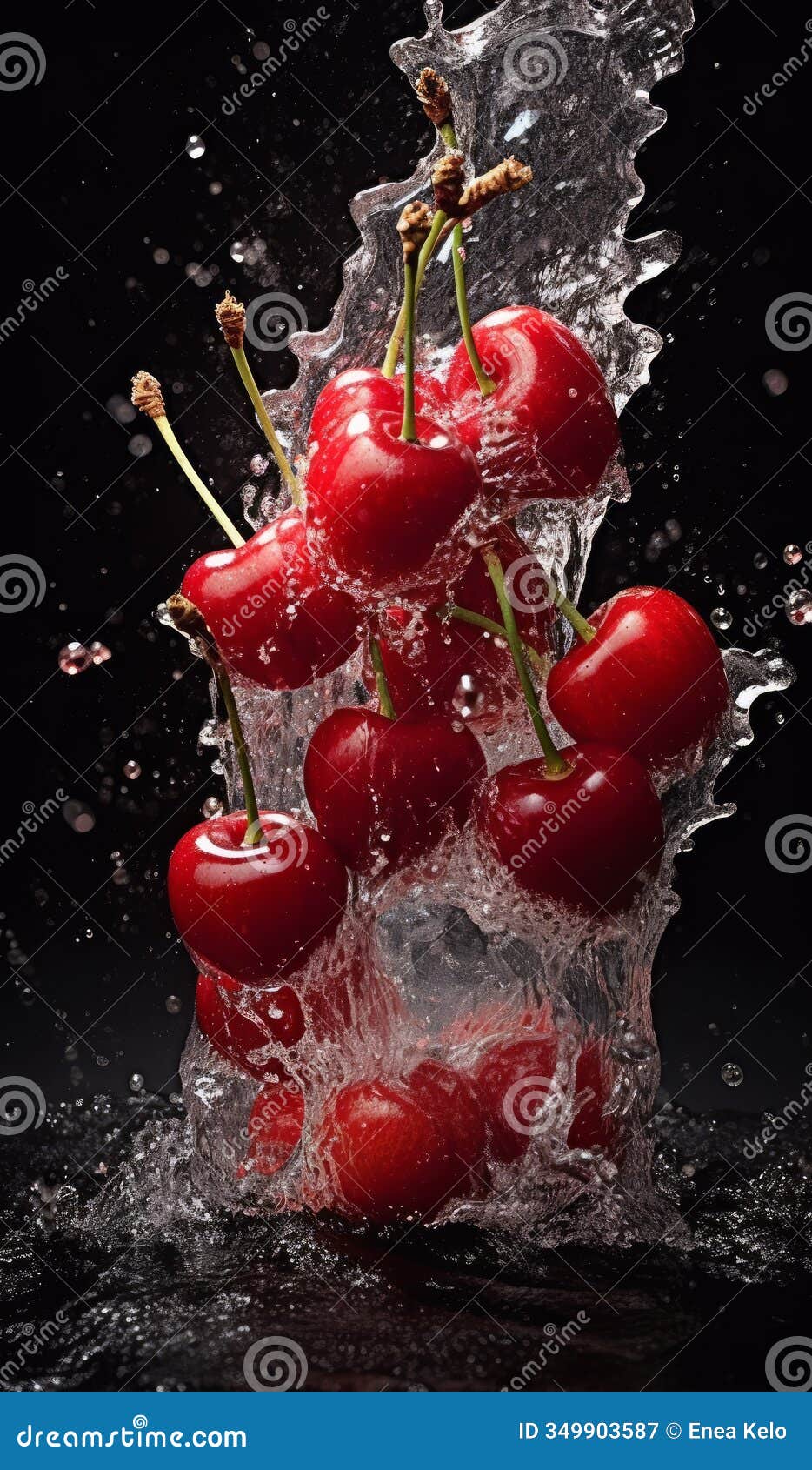 Cinematic Cherry with Water Splashes Stock Illustration - Illustration ...