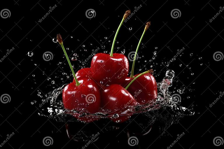 Cinematic Cherry with Water Splashes Stock Illustration - Illustration ...