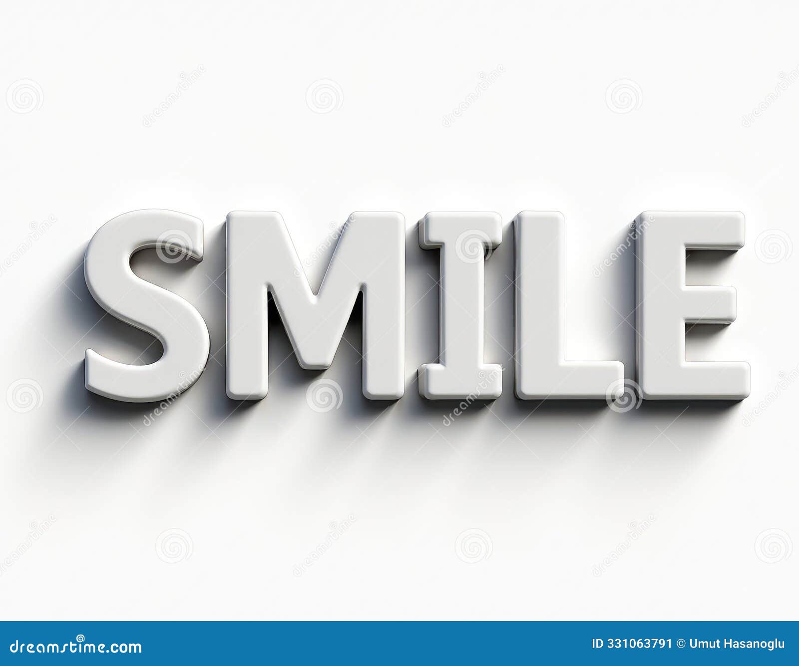 Bold White 3D Text of the Word SMILE on a White Background. Stock ...