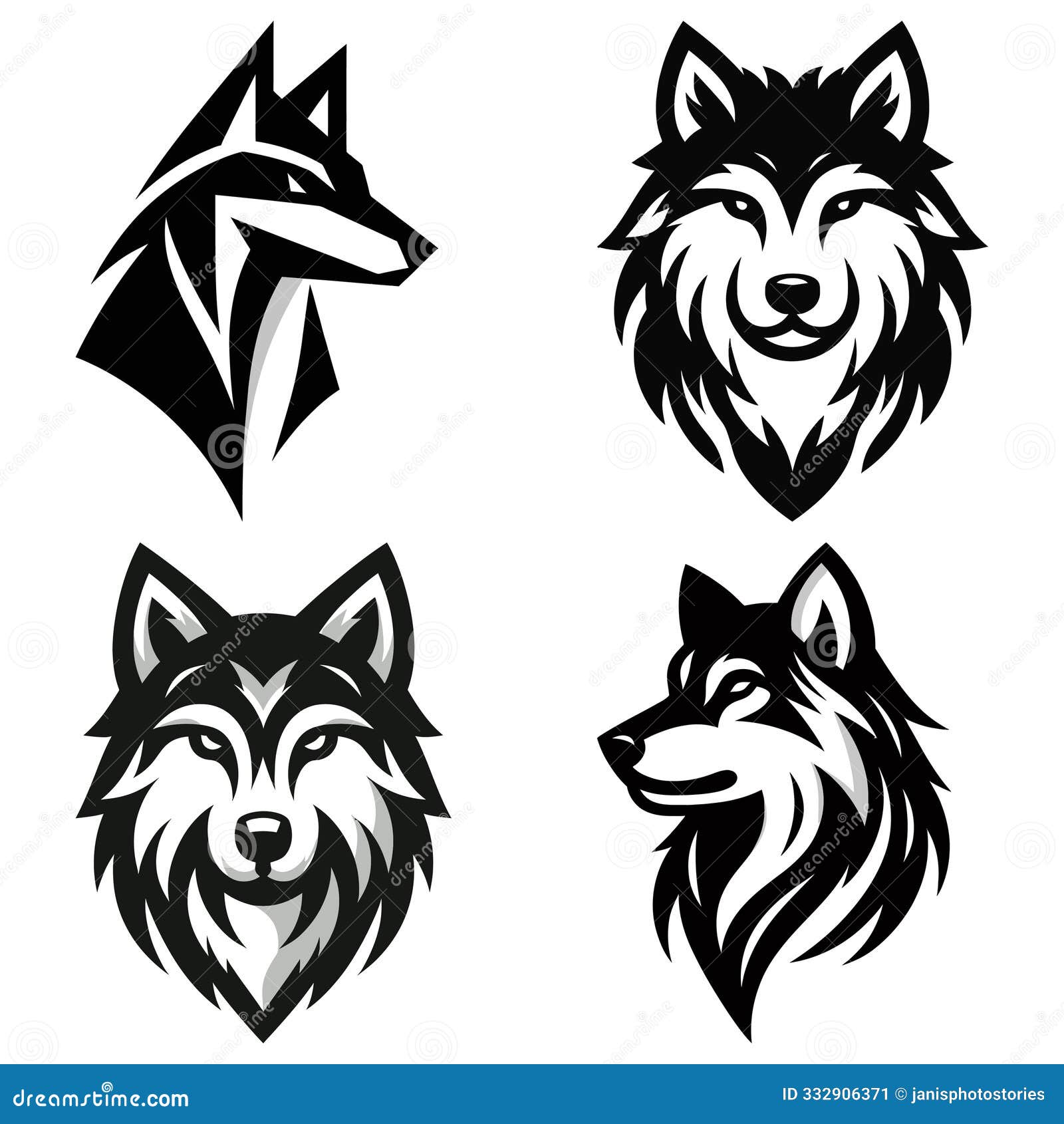 Bold Wolf Tattoo Vector Illustration With Serene Faces Royalty-Free ...