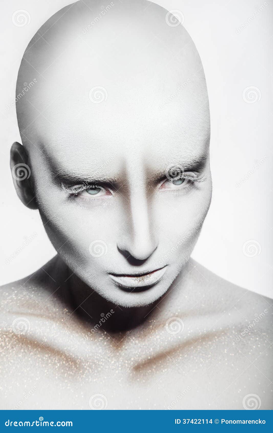 Bold Woman with White Bodyart Stock Photo - Image of expression, face ...