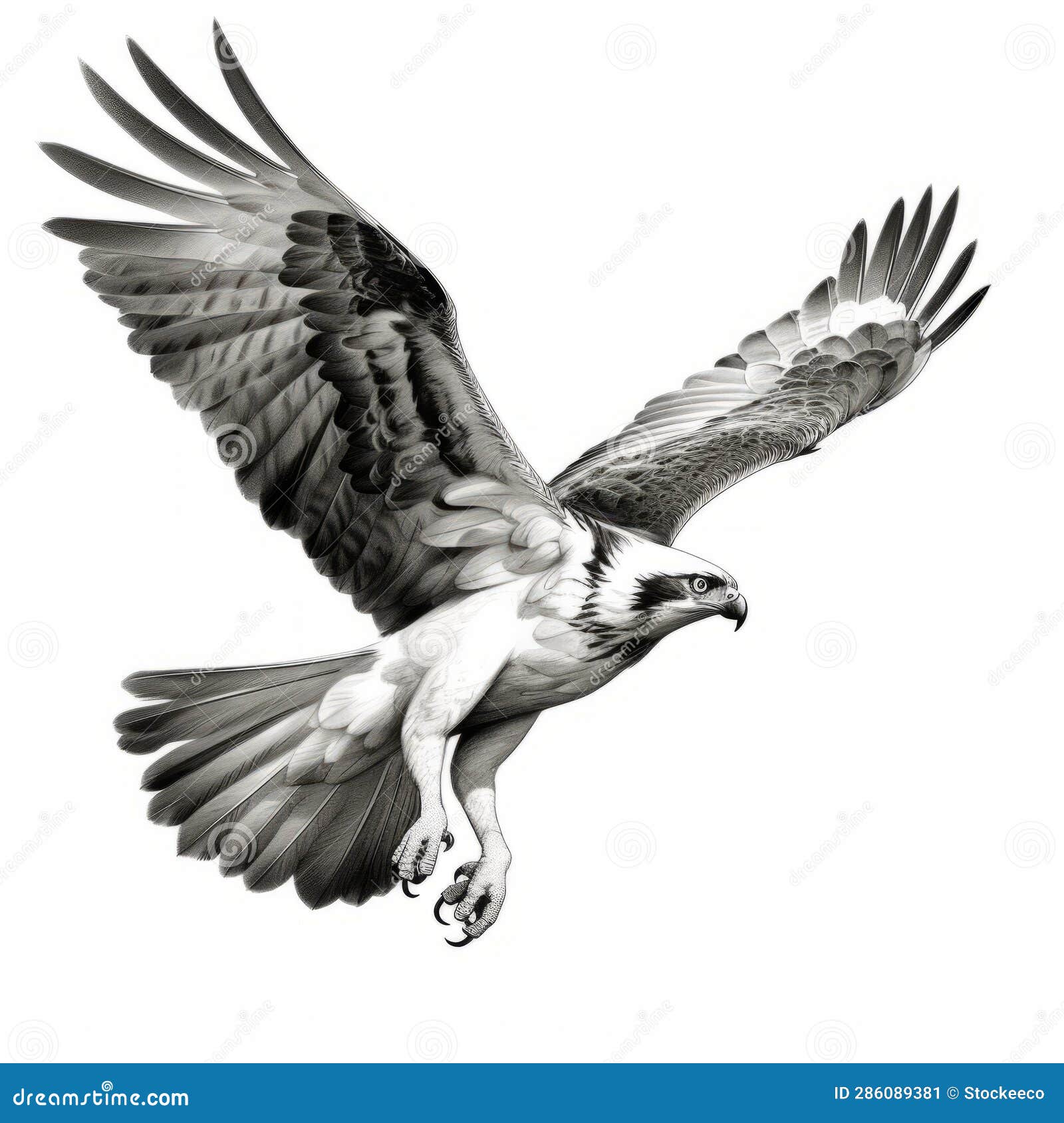 Boldly Black and White Osprey Soaring Vector Art Stock Illustration ...