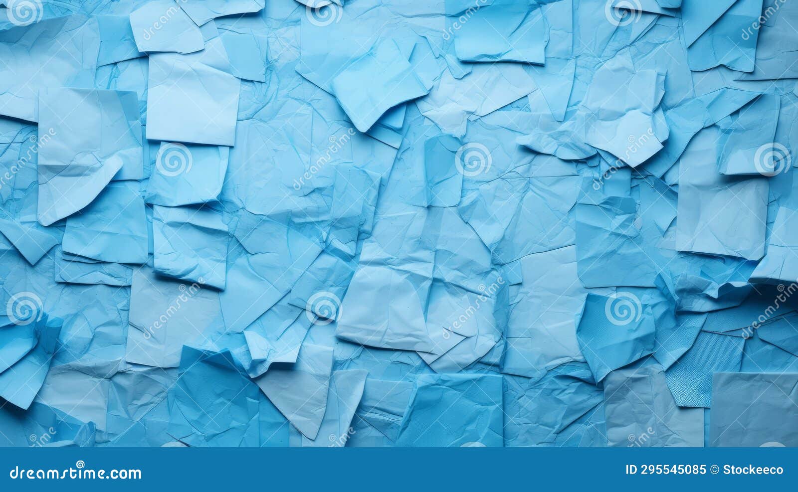 Boldly Fragmented Art Collage With Crumpled Blue Paper Background Stock ...