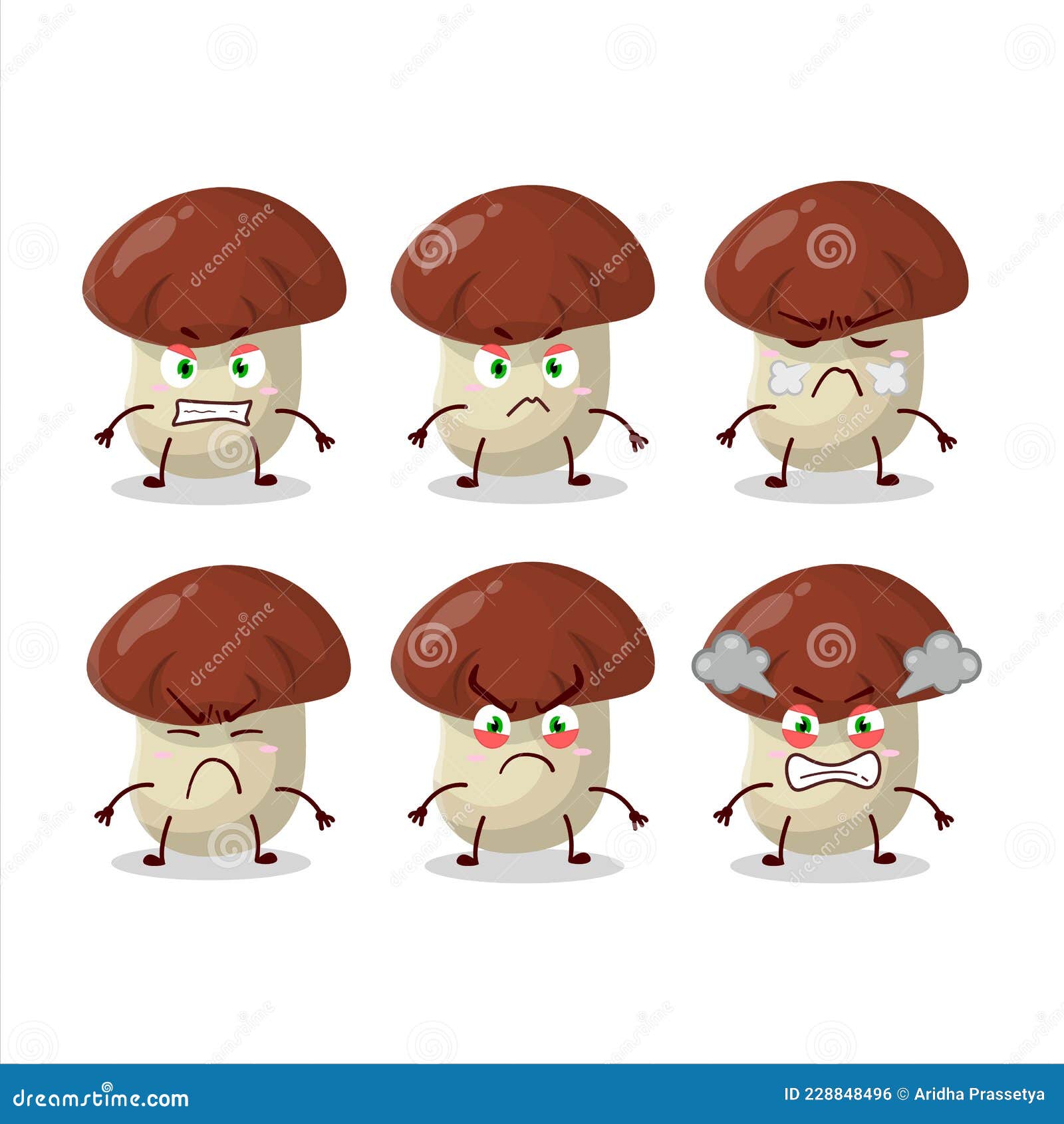 Bolete Cartoon Character with Various Angry Expressions Stock Vector ...