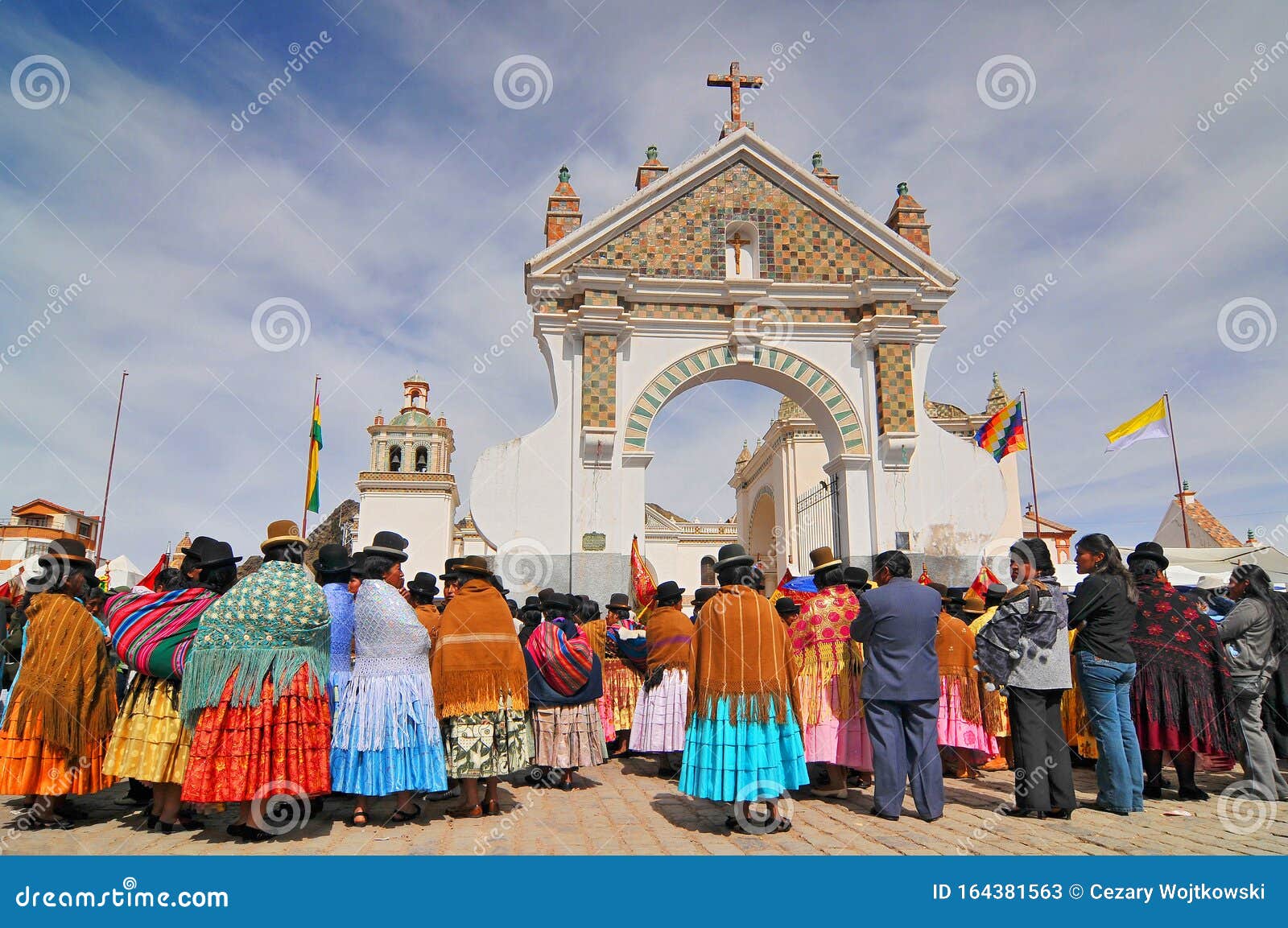 Bolivia, Copacabana, Typical Traditional Bolivian Women Near Basilica ... Bolivia, Copacabana, Typical Traditional Bolivian Women Near Basilica ...