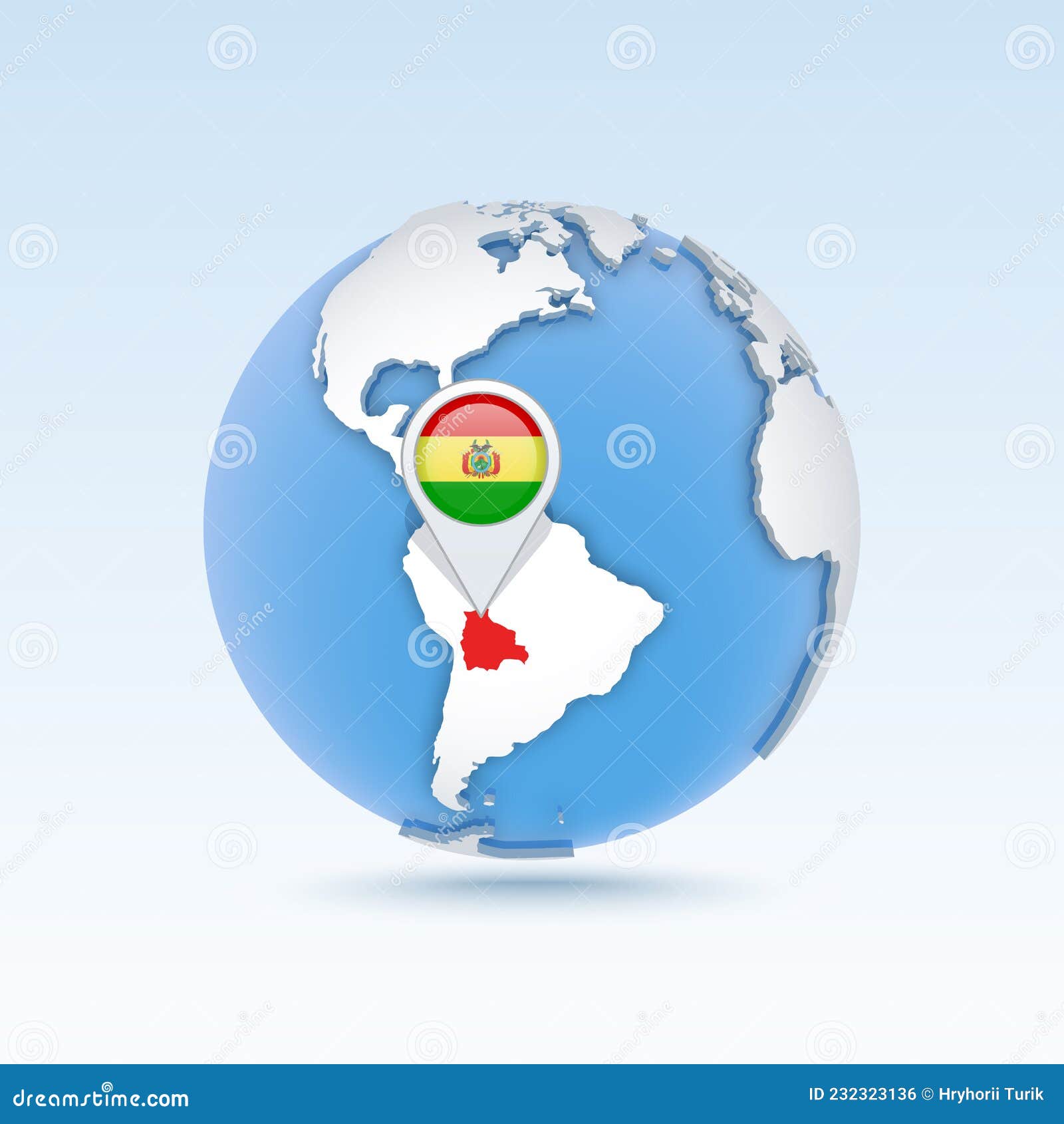 Bolivia Map Located On A World Map With Flag And Map Pointer Or Pin ...