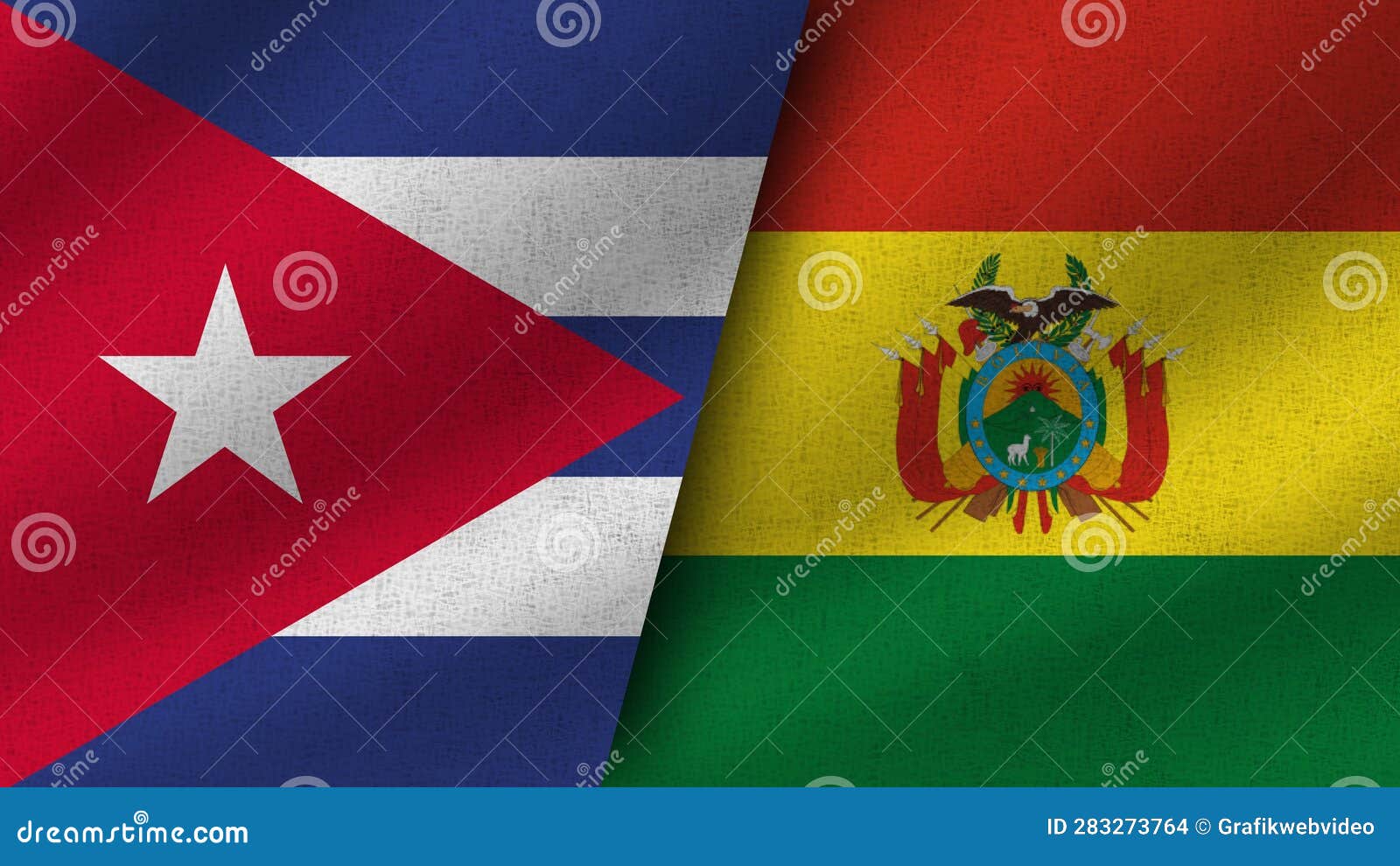 Bolivia and Cuba Realistic Two Flags Together Stock Illustration ...