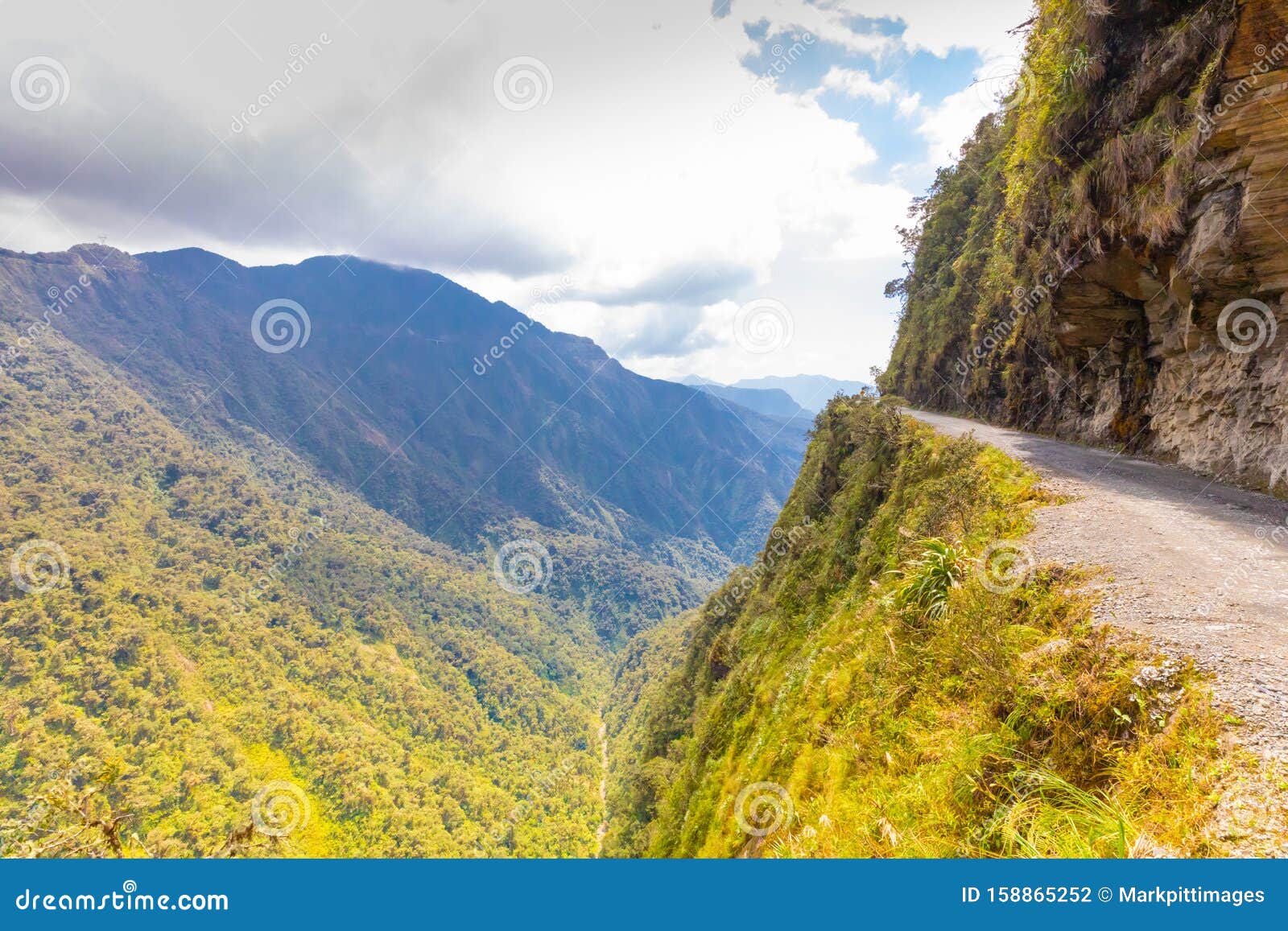 Bolivia Death Road with Sun Stock Photo - Image of landscape, mountain ...
