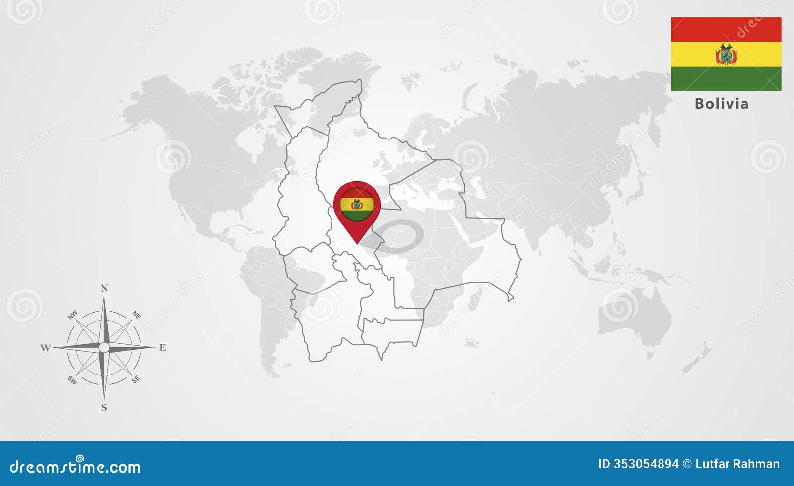 Bolivia Flag Icon Design with Map Outline Stock Illustration ...