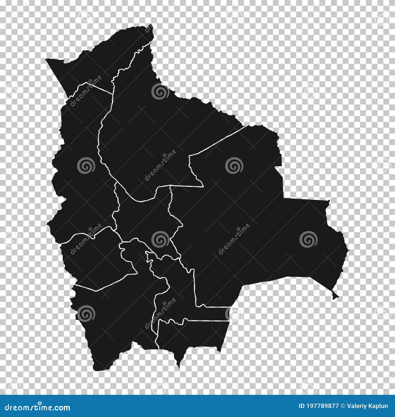 Bolivia Map - Vector Solid Contour and State Regions on Transparent ...