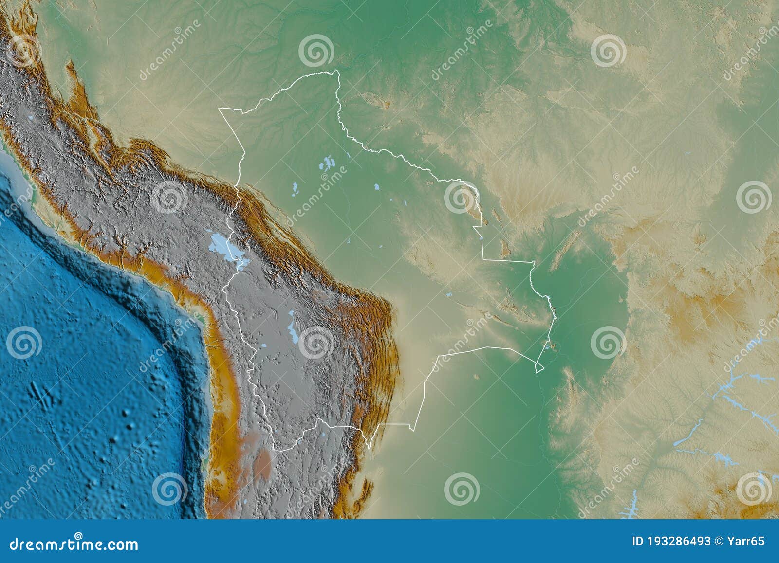 Bolivia outlined. Relief stock illustration. Illustration of rendering ...