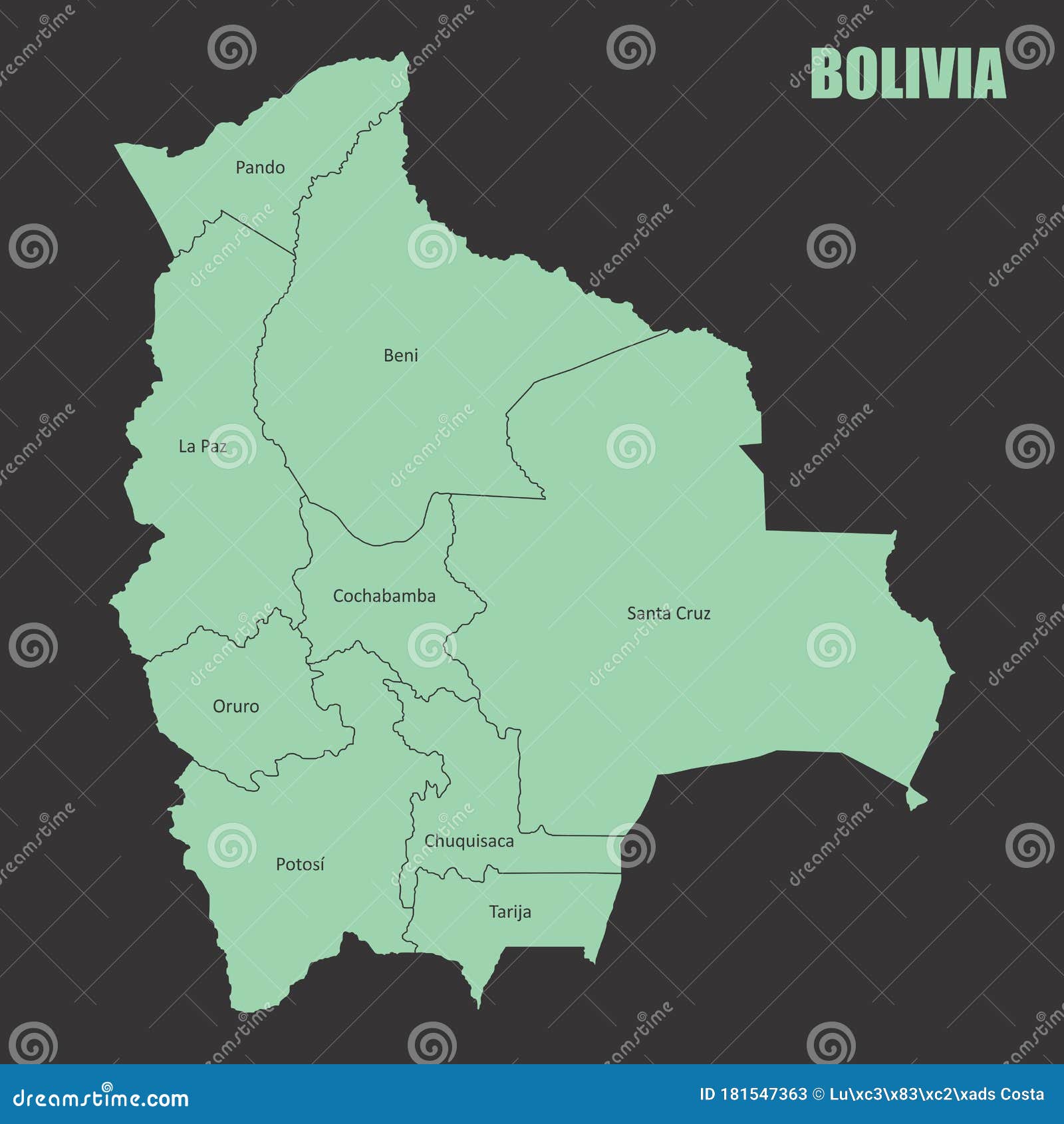 Bolivia regions map stock illustration. Illustration of country - 181547363
