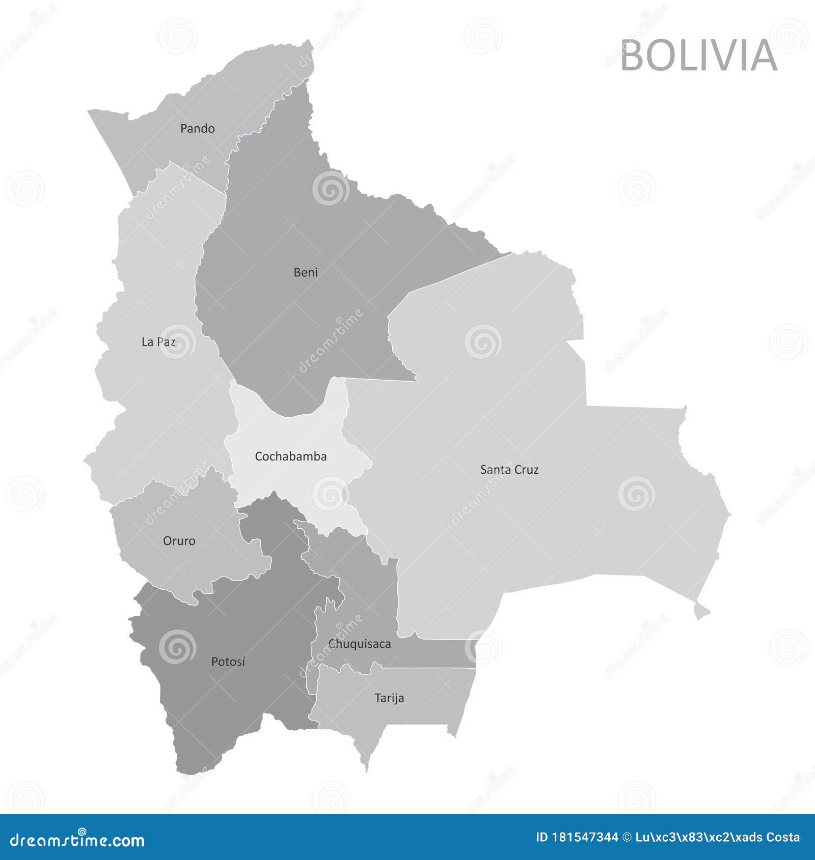 Bolivia regions map stock illustration. Illustration of symbol - 181547344