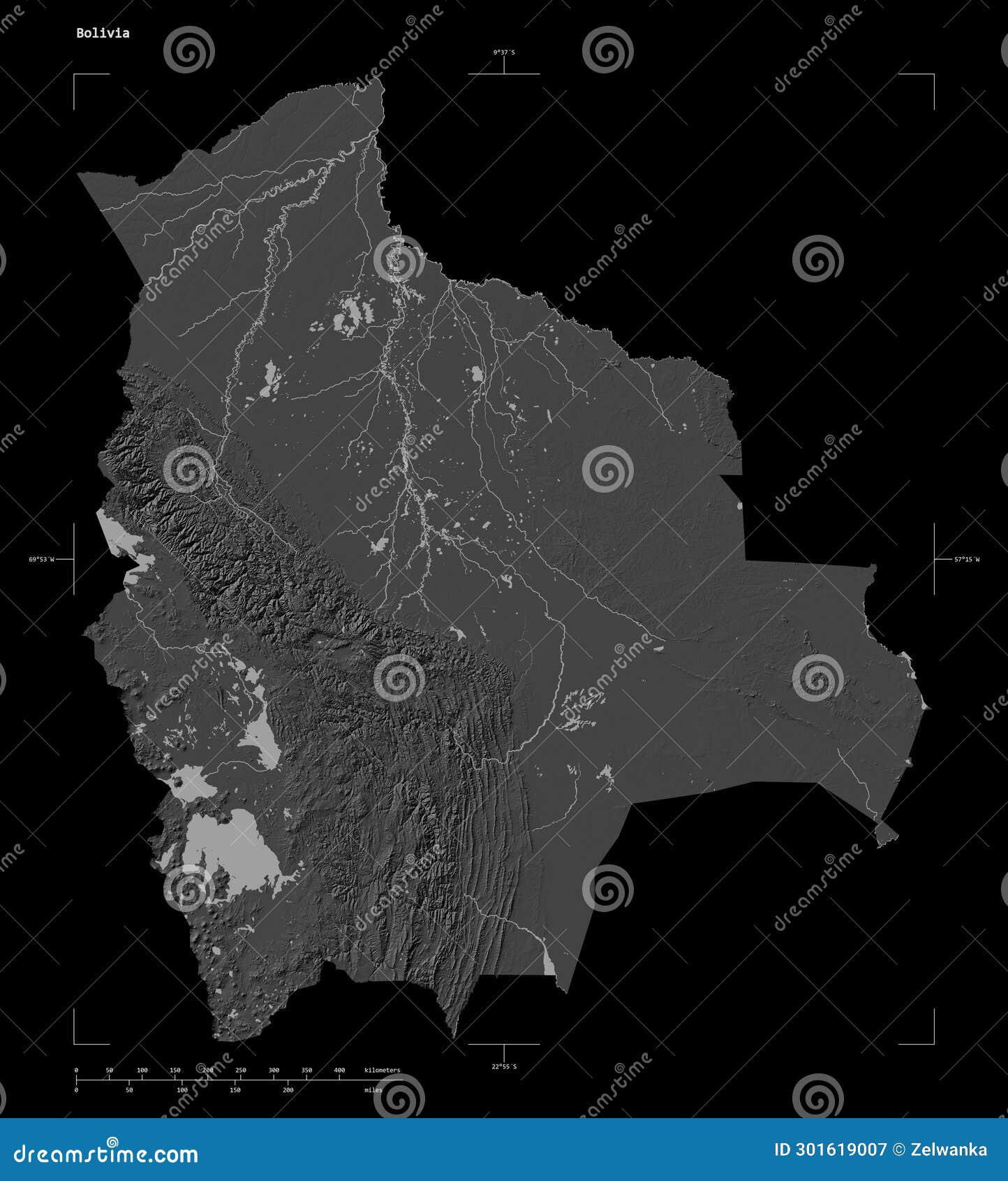 Bolivia Shape on Black. Bilevel Stock Illustration - Illustration of ...