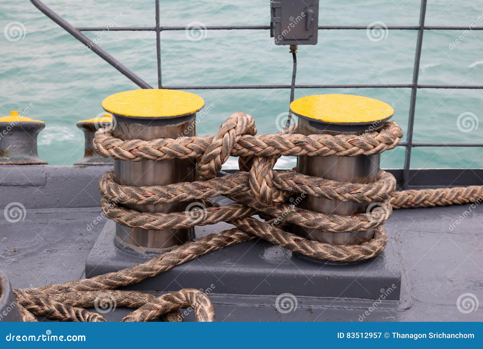 Bollard and Rope on the Ferry Boat. Stock Image - Image of quay, blue ...