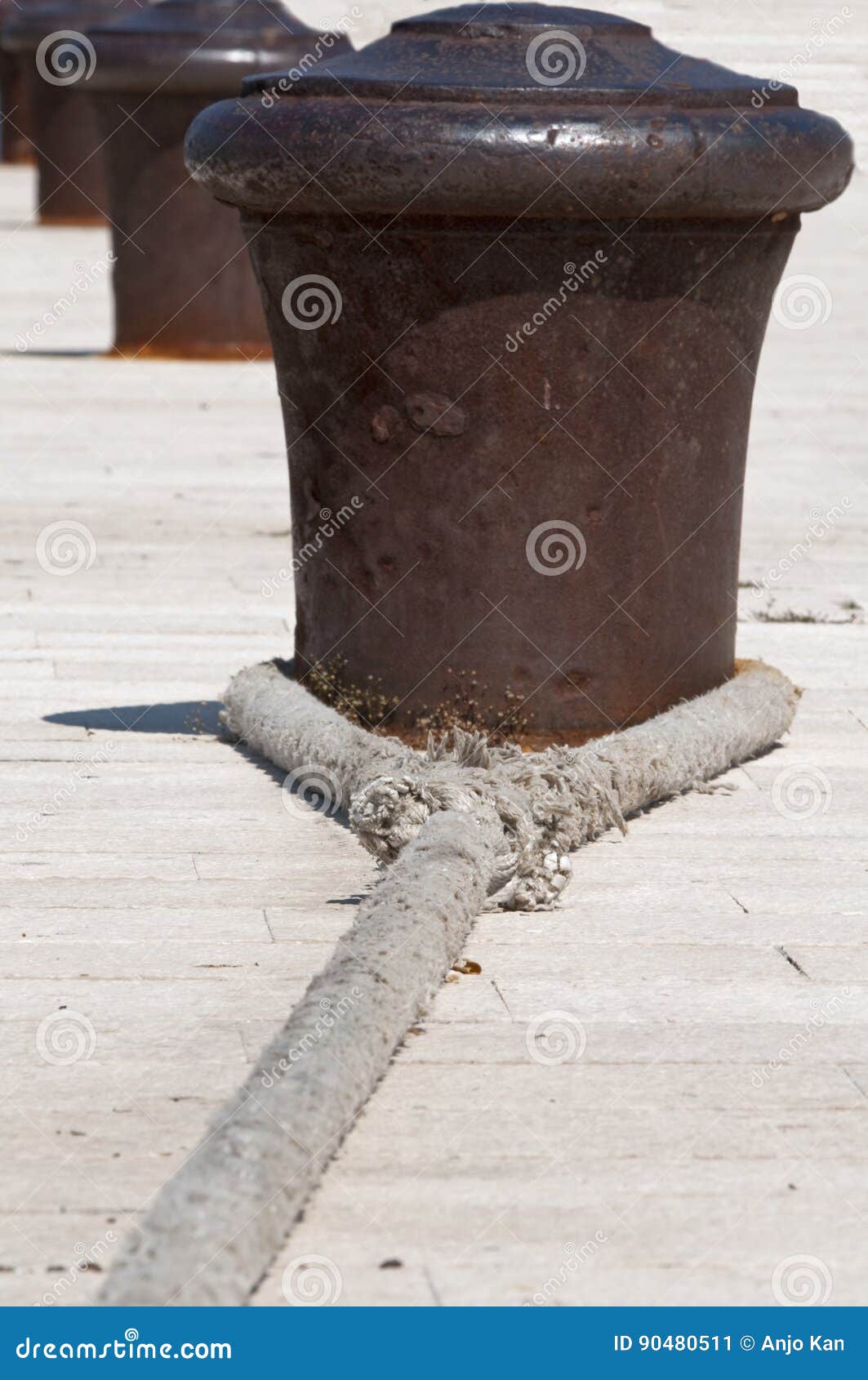 Bollard with rope stock image. Image of pier, iron, marine - 90480511