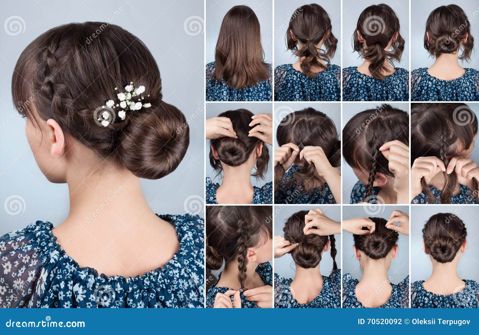 Bollo Del Peinado Con Tutorial De La Trenza Foto de archivo - Imagen de ...