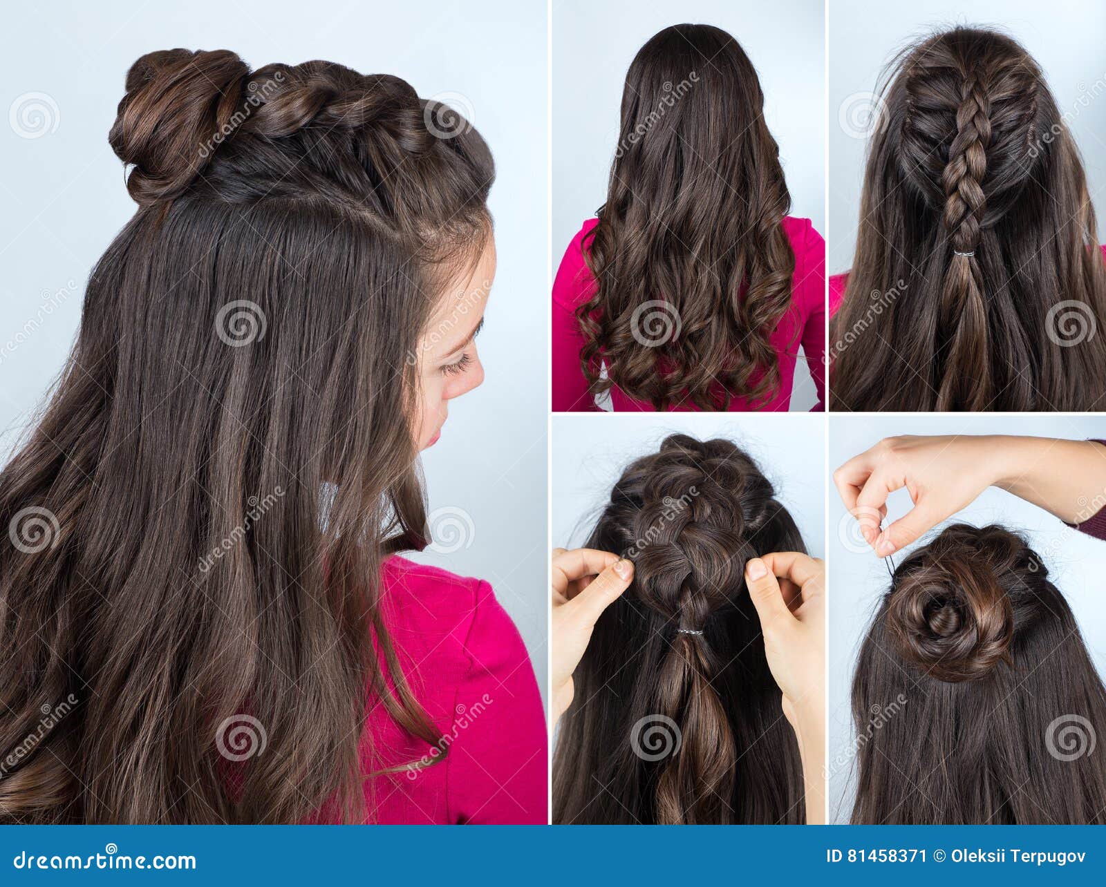 Bollo Del Peinado Con Tutorial De La Trenza Imagen de archivo - Imagen ...