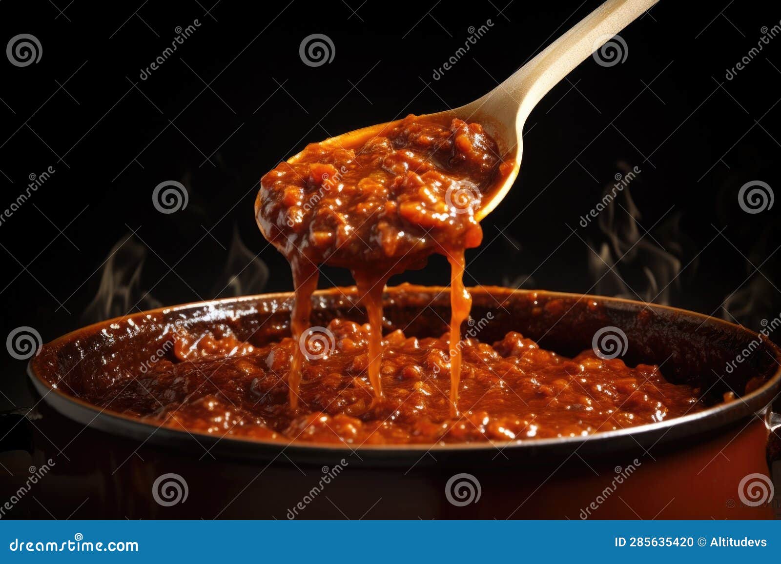 Bolognese Sauce in a Ladle, Dripping into the Pot Stock Photo - Image ...