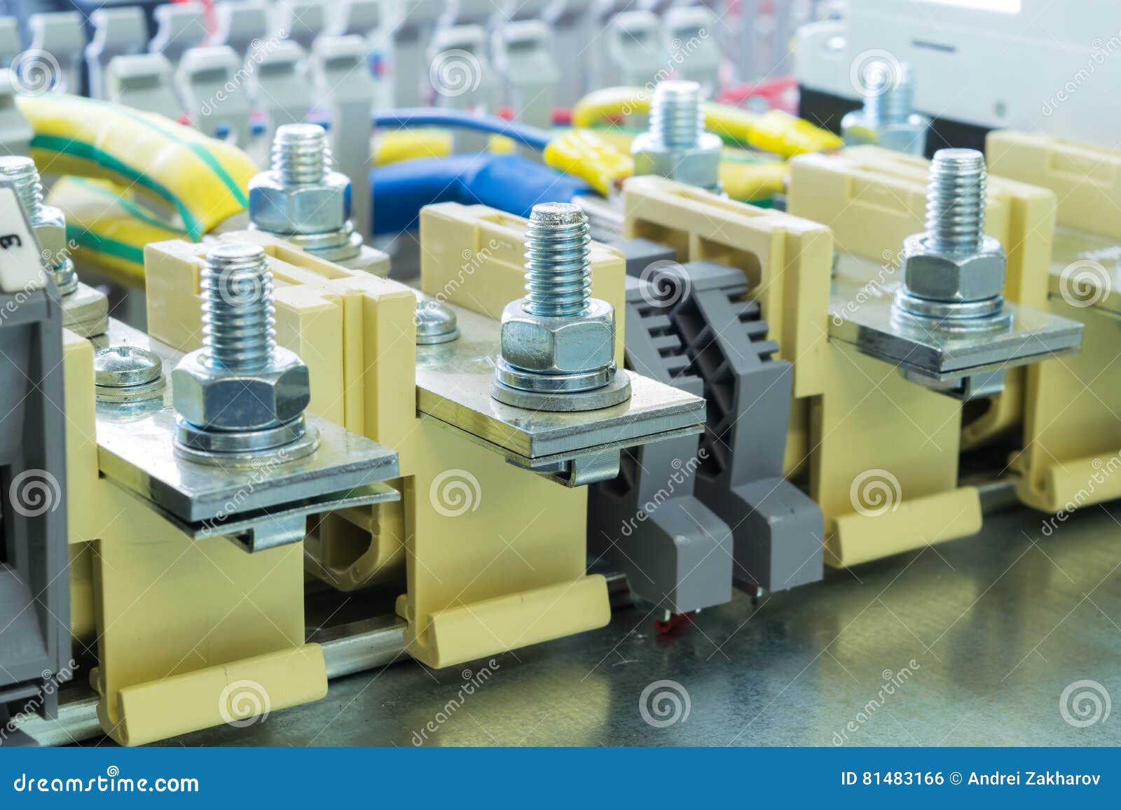 Bolt Bushing Terminals on the DIN Rail Located on the Mounting Panel ...