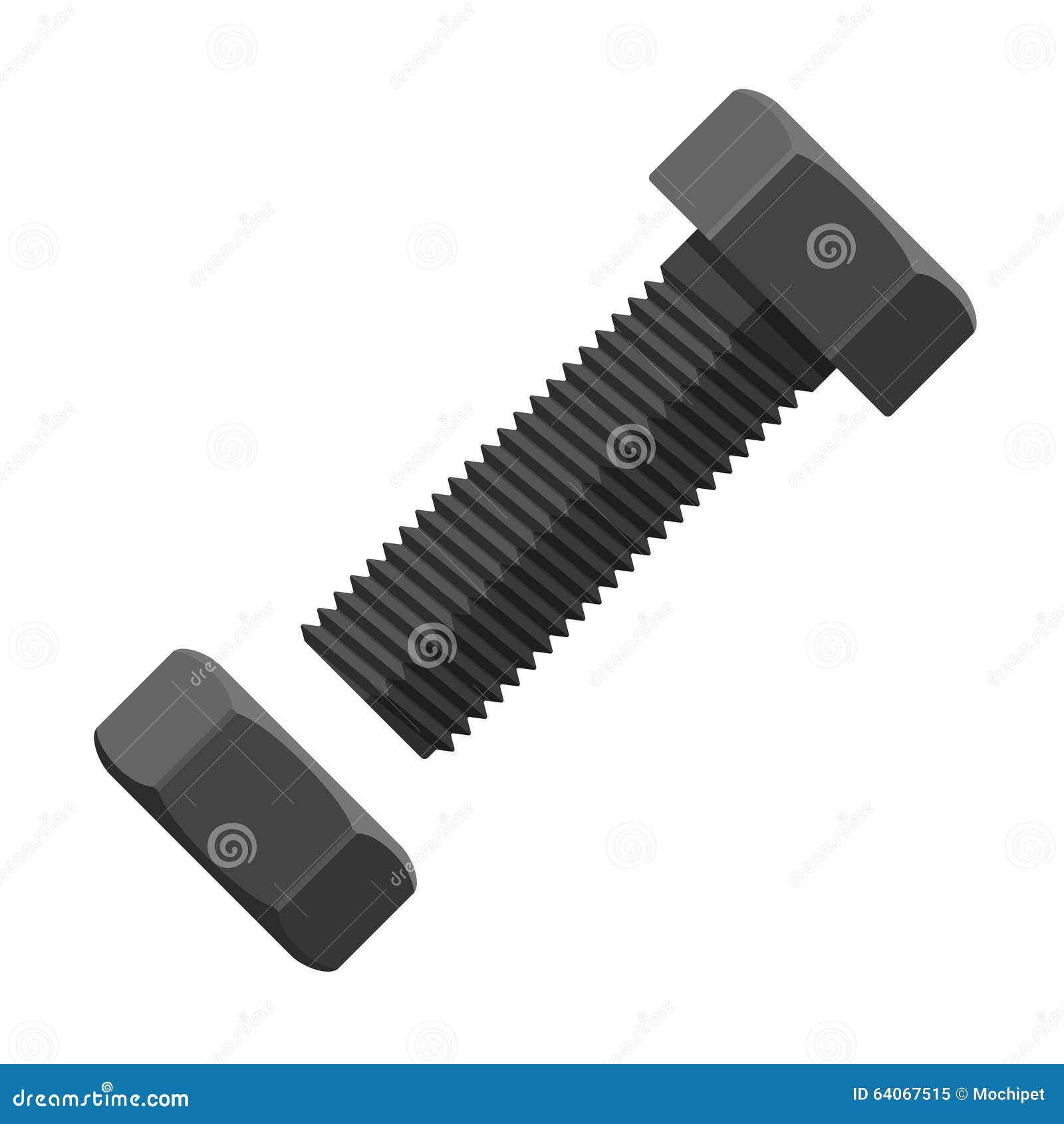 Bolt with Fastening Nut in Flat Design Stock Vector - Illustration of ...