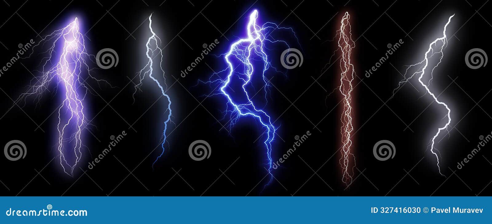 Bolt Lighting Thunderstorm. Five Different Lightning Bolts Isolating on ...