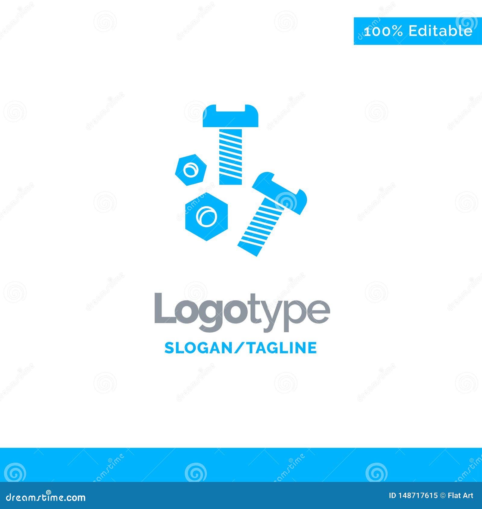 Bolt, Nut, Screw, Tools Blue Solid Logo Template. Place for Tagline ...
