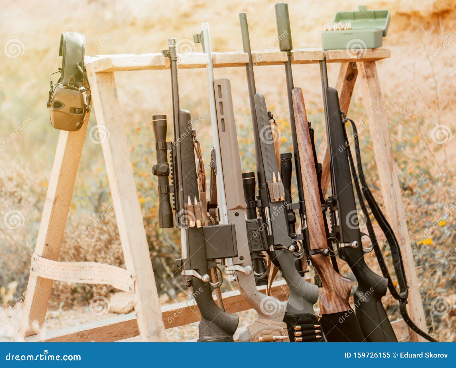 Bolt Rifles at the Shooting Range. Caliber 308, 223 and 22 Stock Image ...