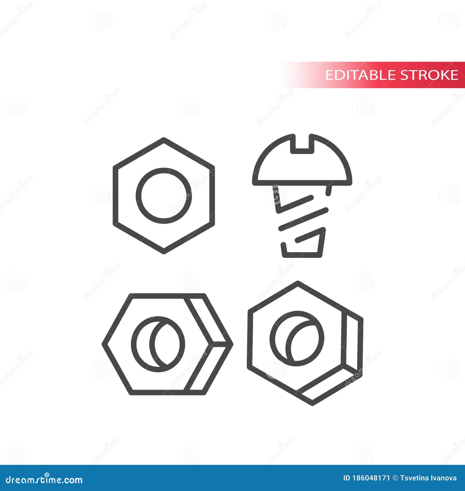 Bolt, or Fastener with Nut Thin Line Vector Icon. Stock Vector ...