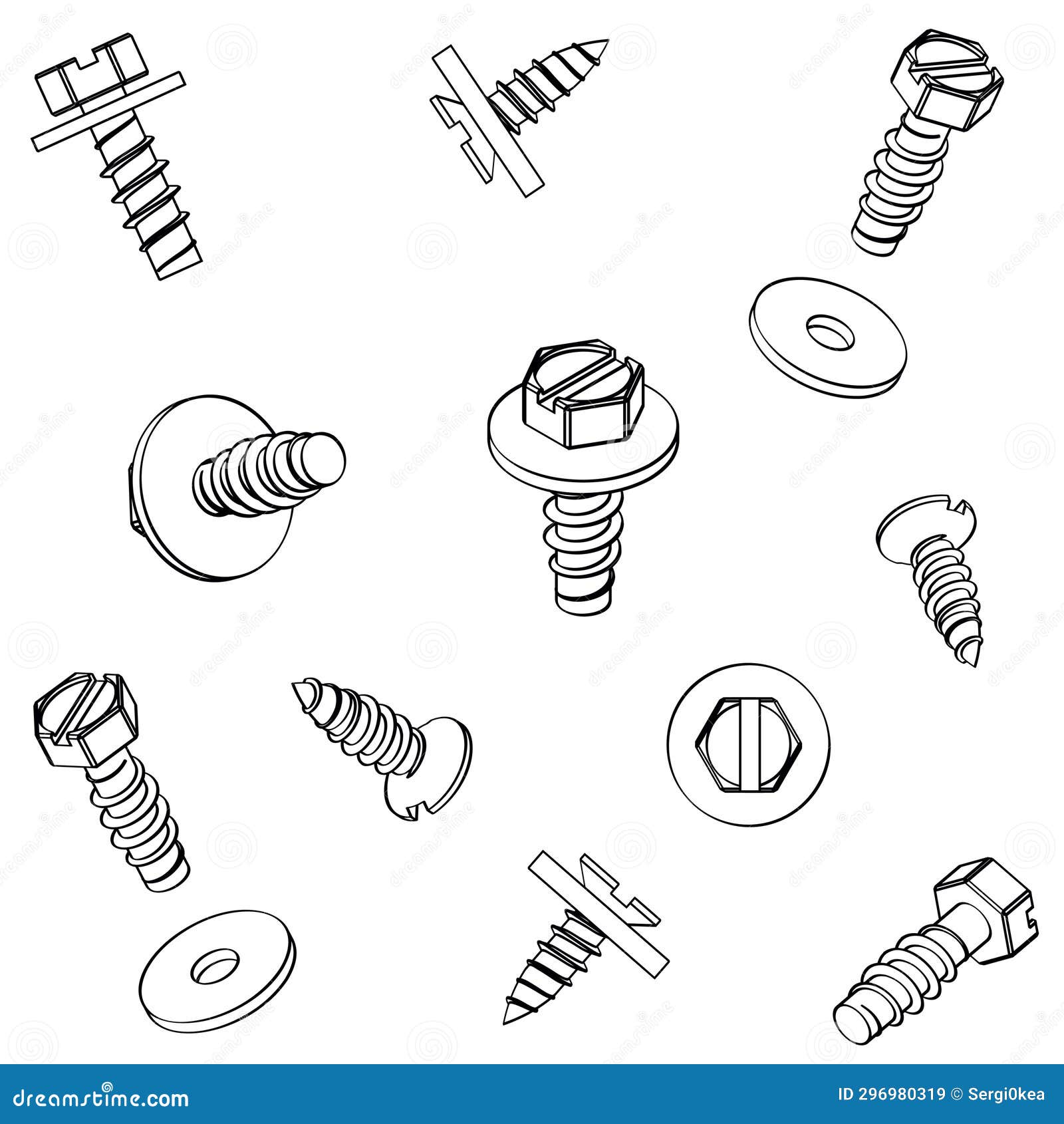 Bolt Self-tapping Nut Washer Stock Vector - Illustration of nail, bolt ...