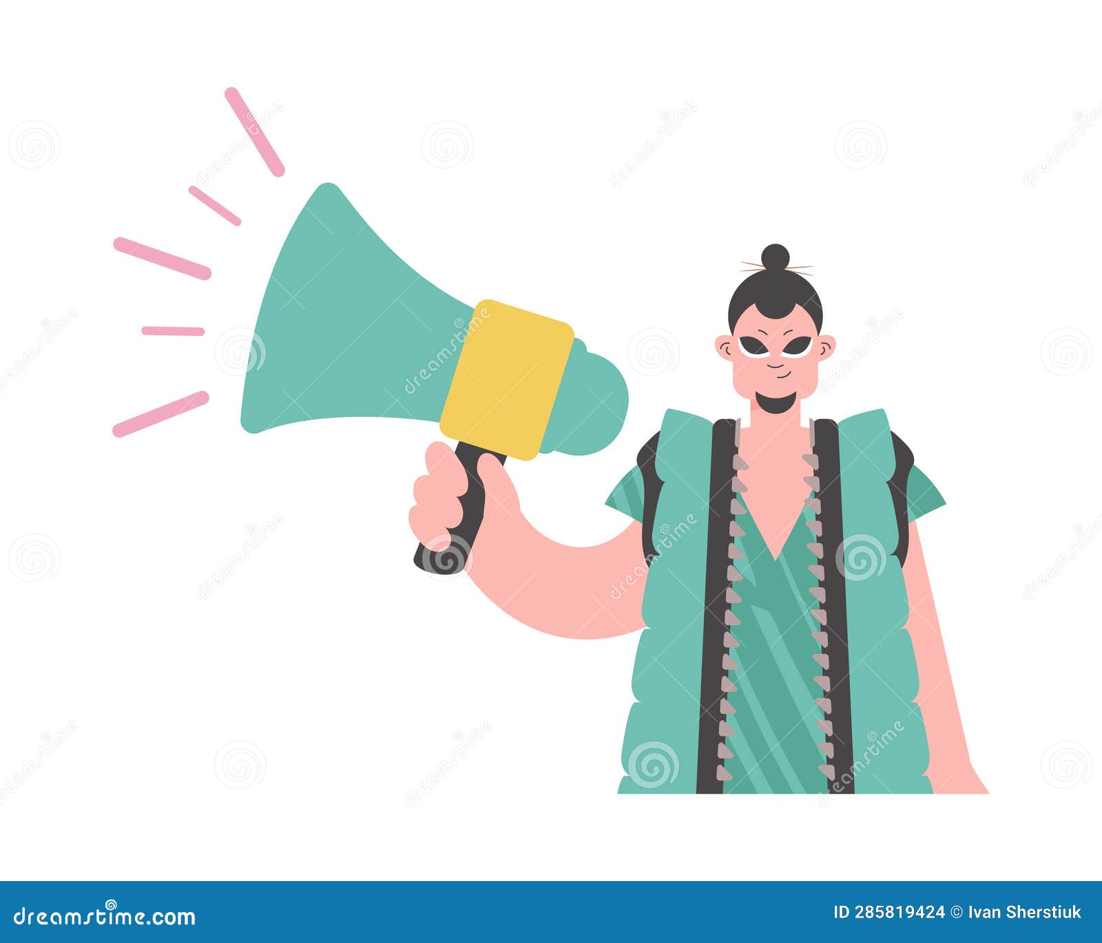 Bolted In Communication. Man With Enhancer. Vector Illustration ...