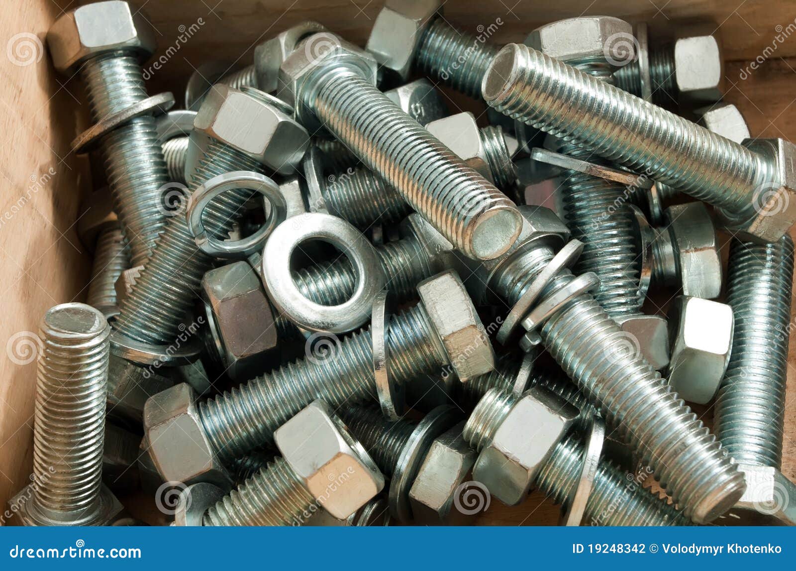 Bolts in the box stock photo. Image of many, white, grey - 19248342