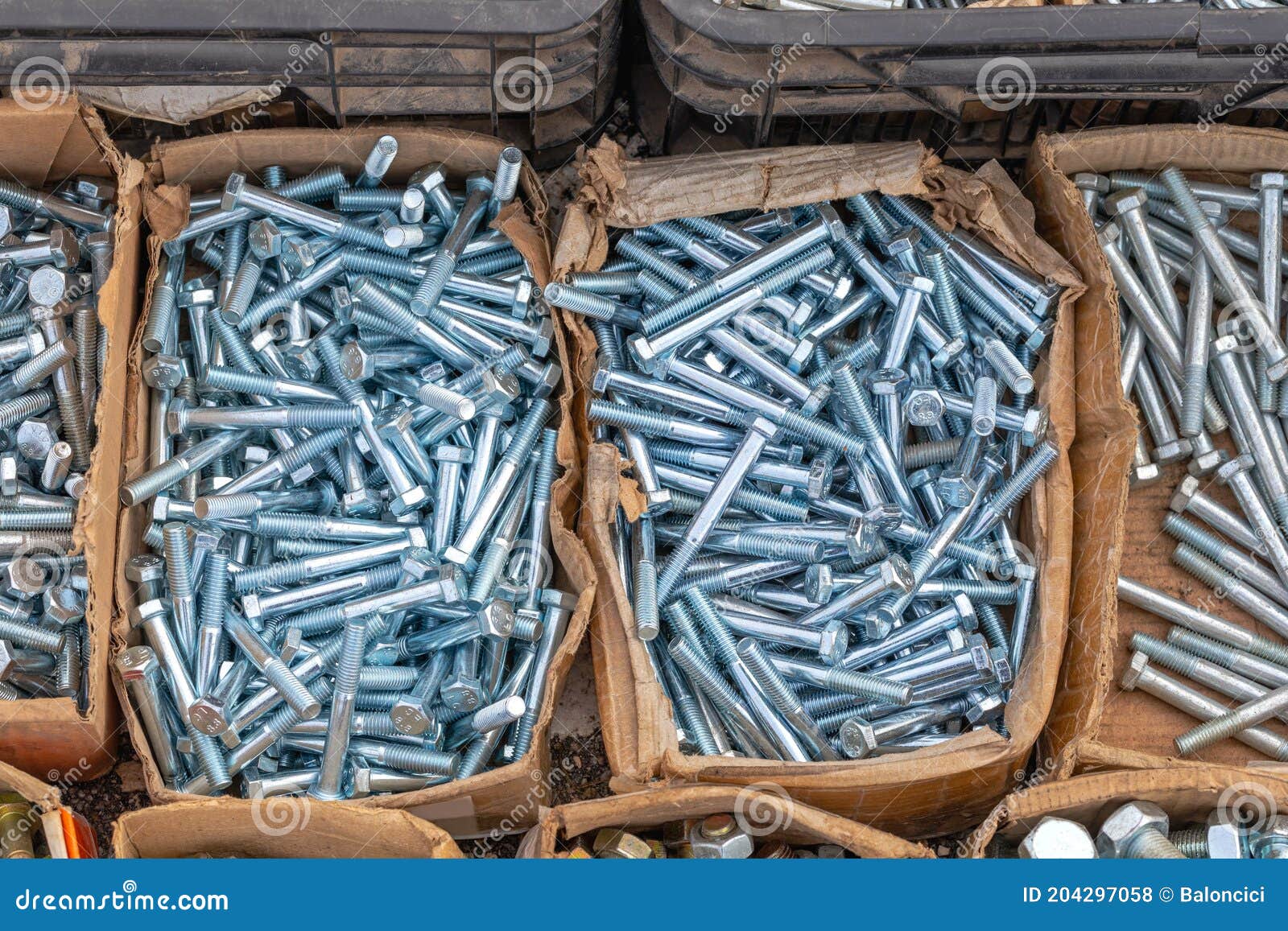 Bolts Boxes stock photo. Image of washer, bolts, size - 204297058