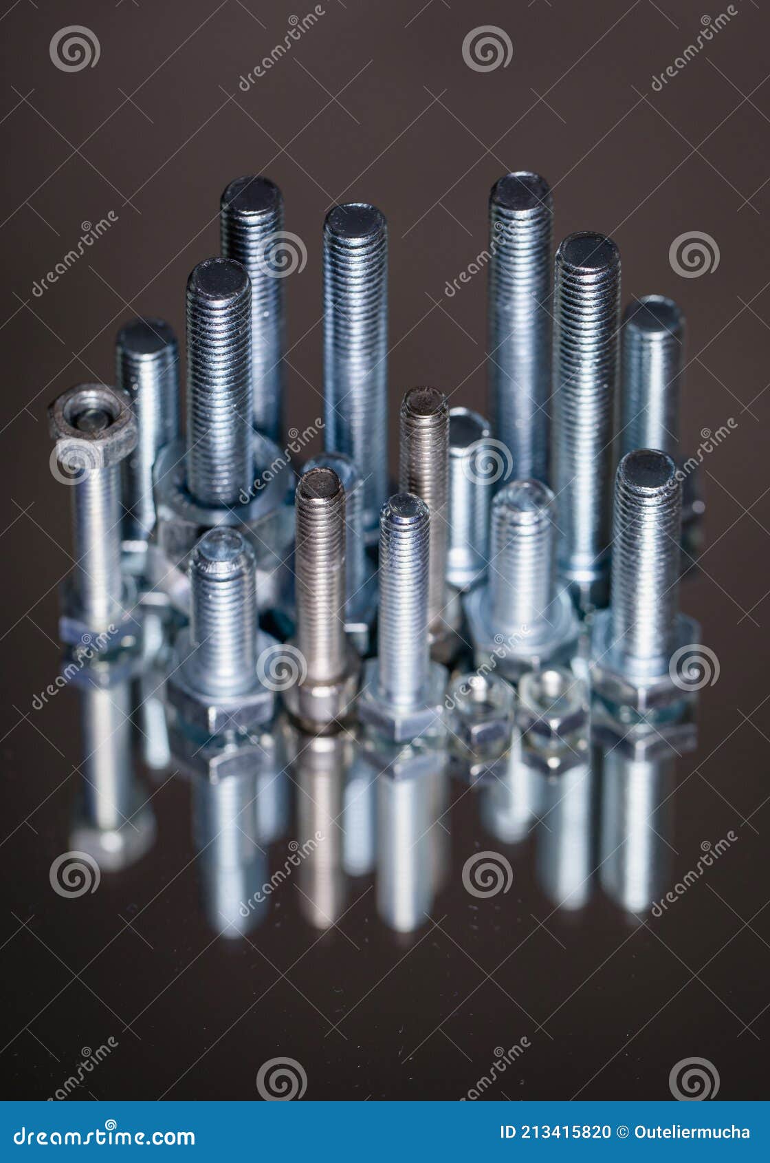 Bolts and Nuts on a Mirror Background. Stock Photo - Image of hardware ...