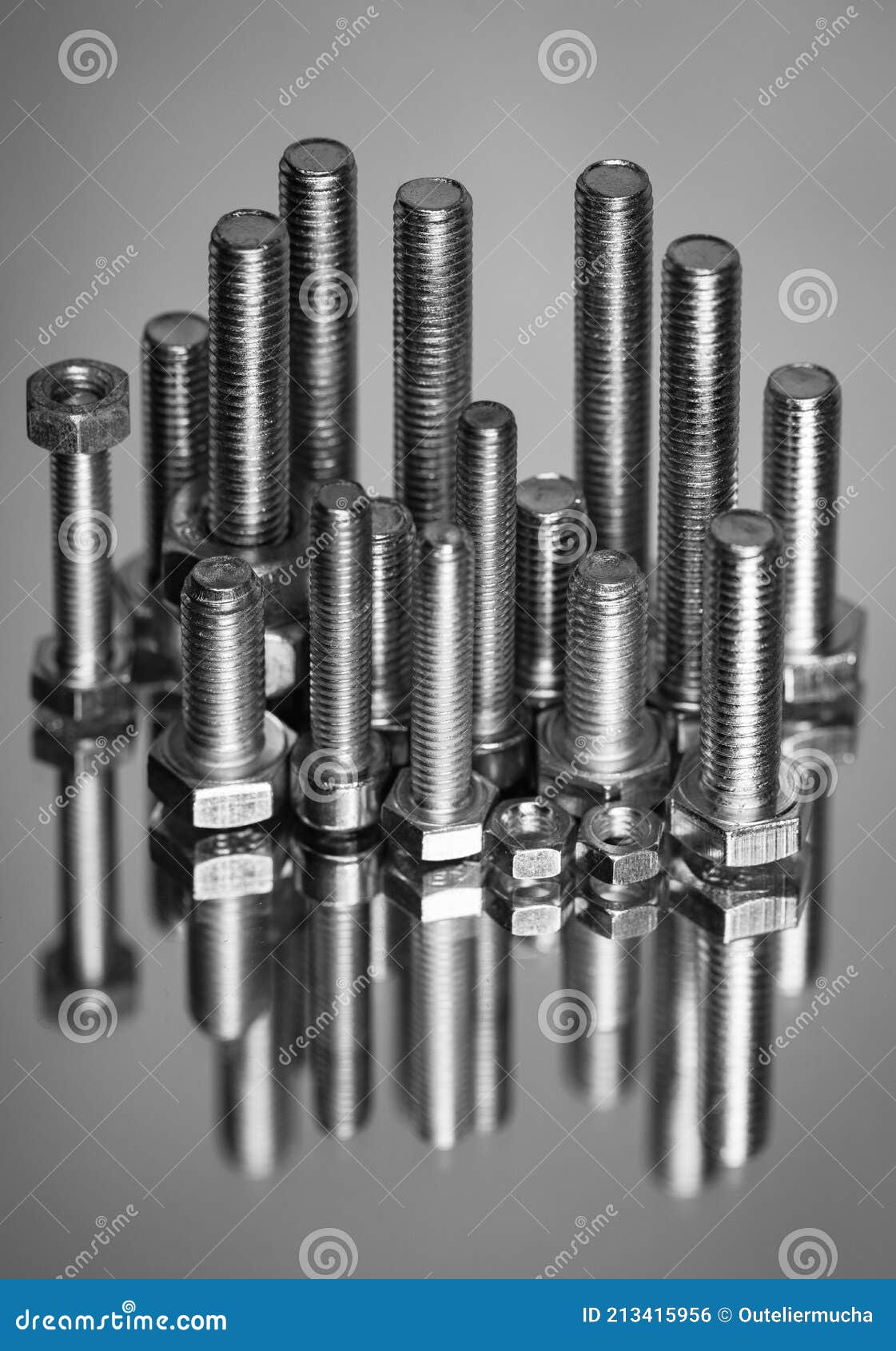Bolts and Nuts on a Mirror Background. Stock Photo - Image of fastener ...