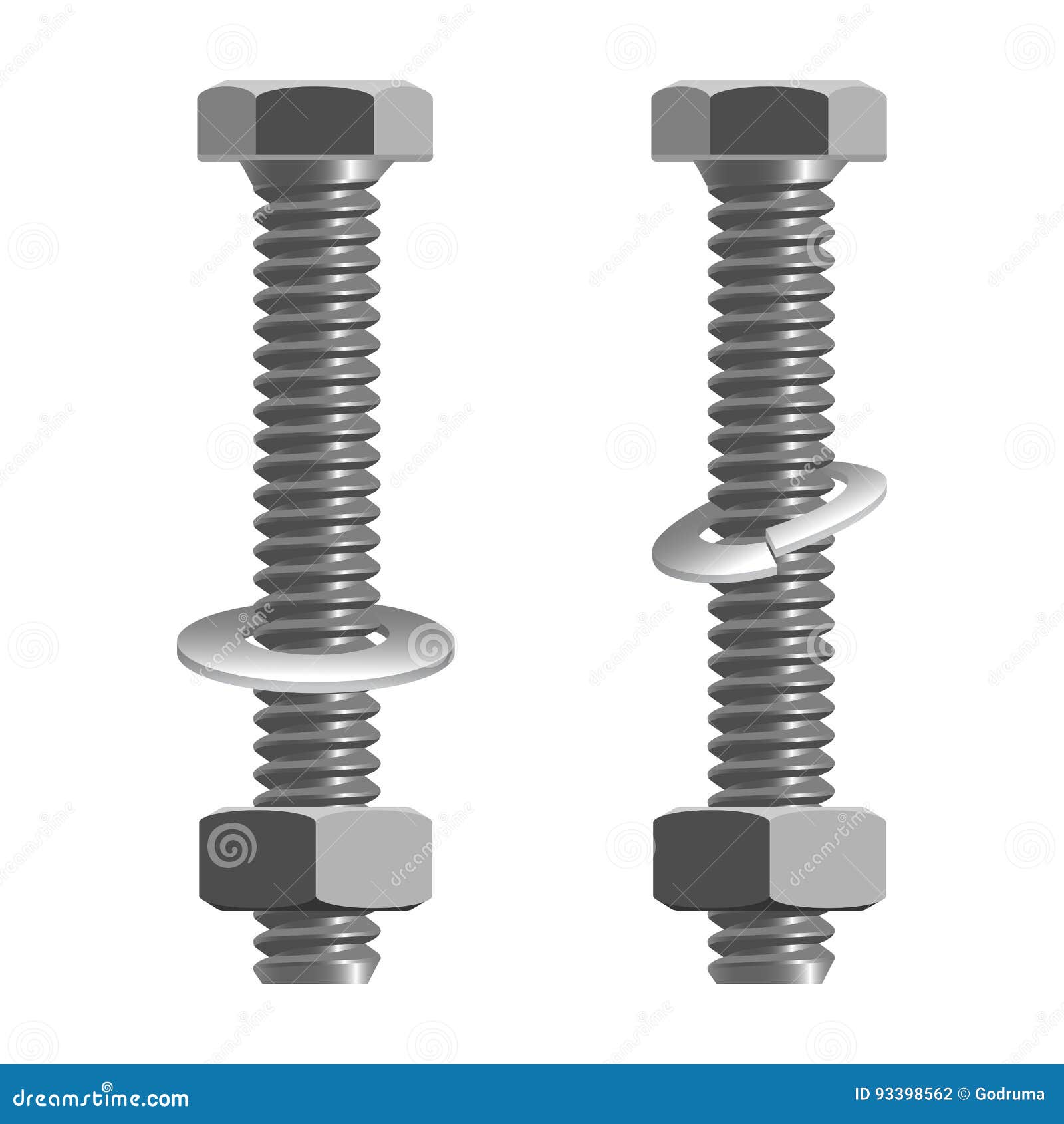 Bolts and Nuts Realistic Vector Illustration Isolated on White. Stock ...