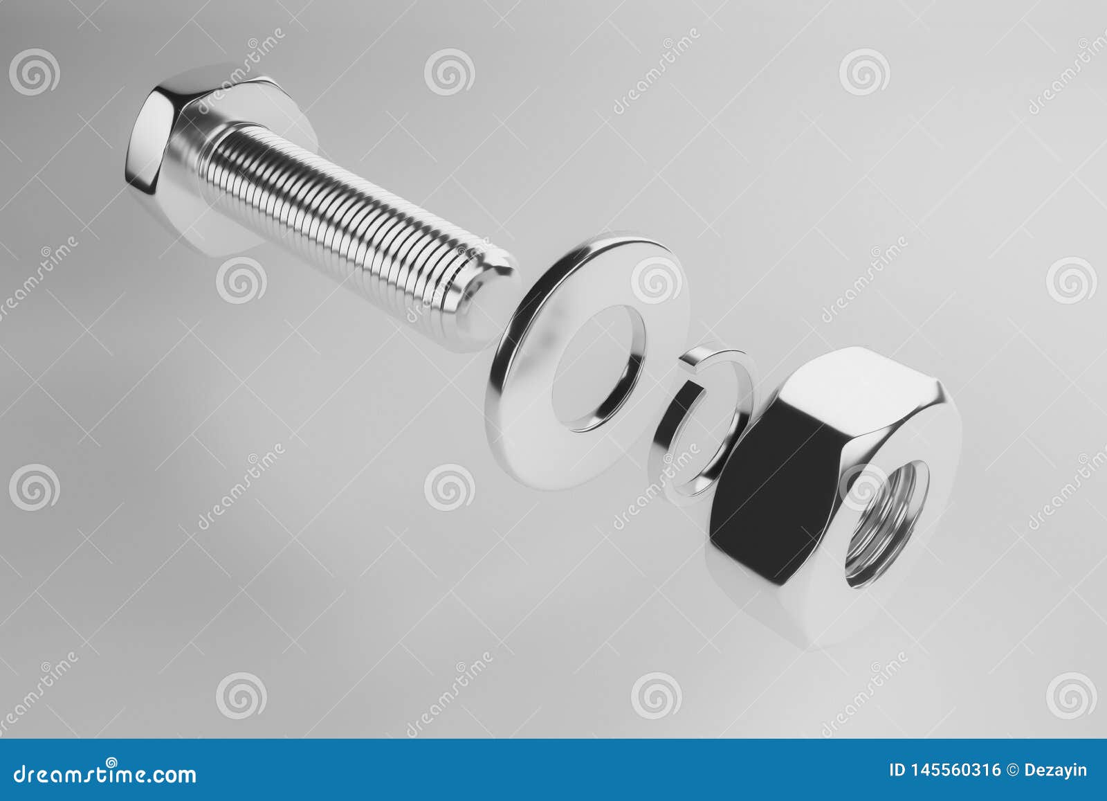 Bolts, Nuts, Washers, Growers. 3D Rendering Stock Illustration ...