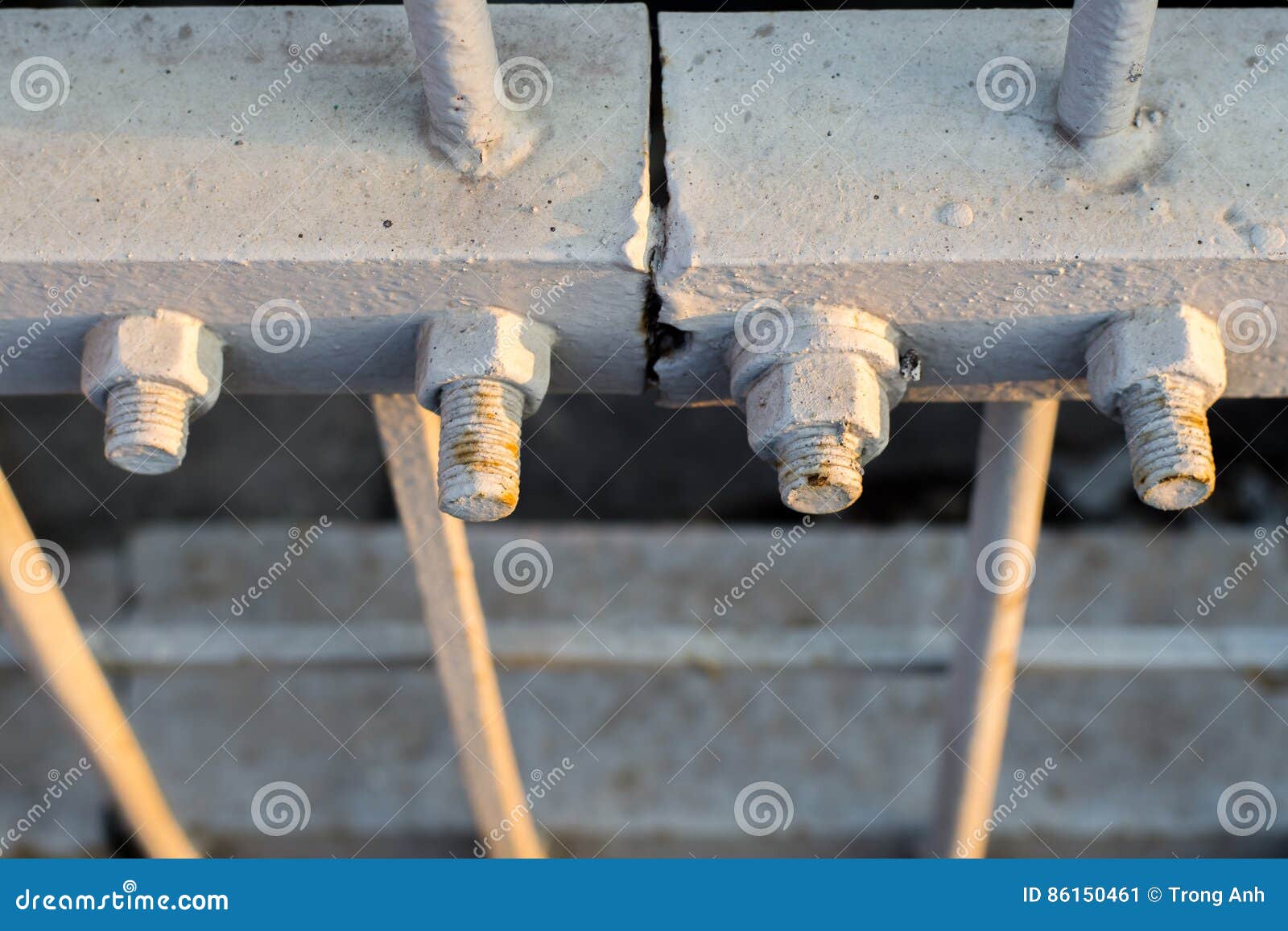 Bolts on old steel bars stock image. Image of industrial - 86150461