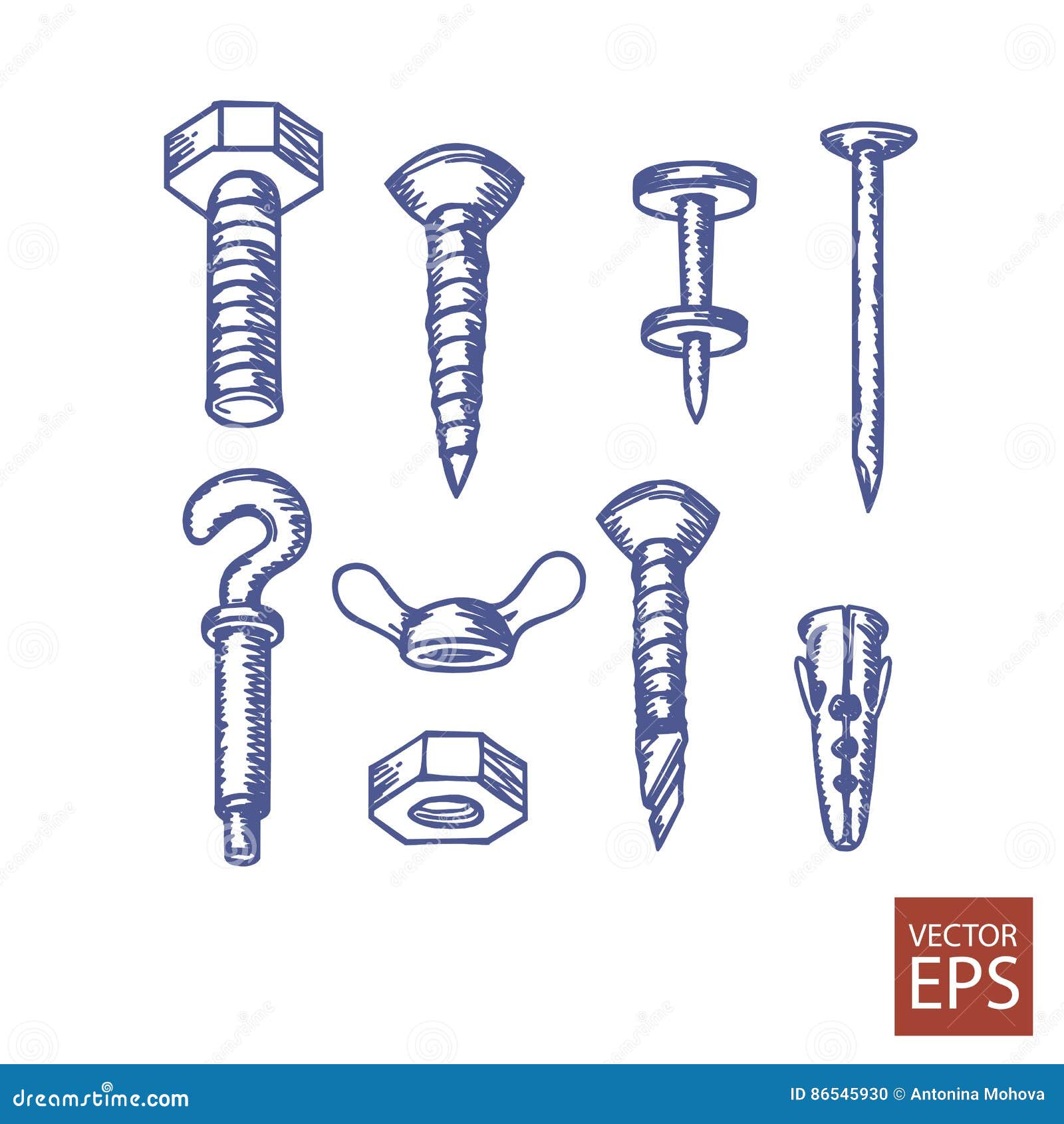 Bolts, Screws and Nuts Set of Icons Stock Vector - Illustration of ...
