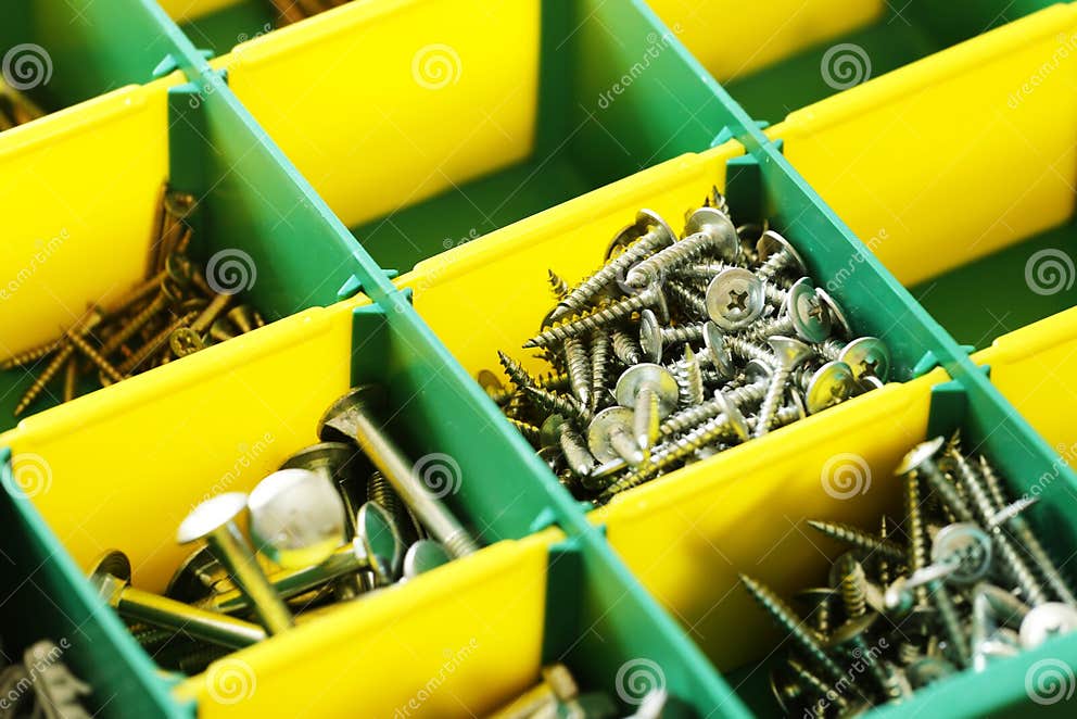 Bolts and Screws in Sorting Box Stock Image - Image of factory ...