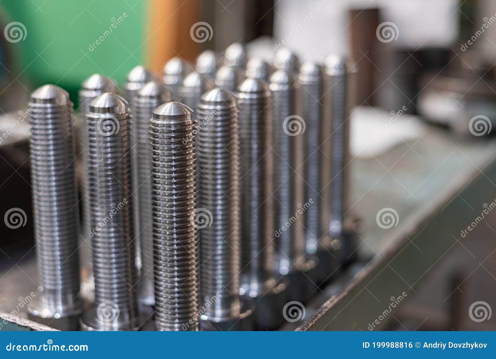 Bolts, Screws and Threaded Rods after Turning on a Rack Stock Photo ...
