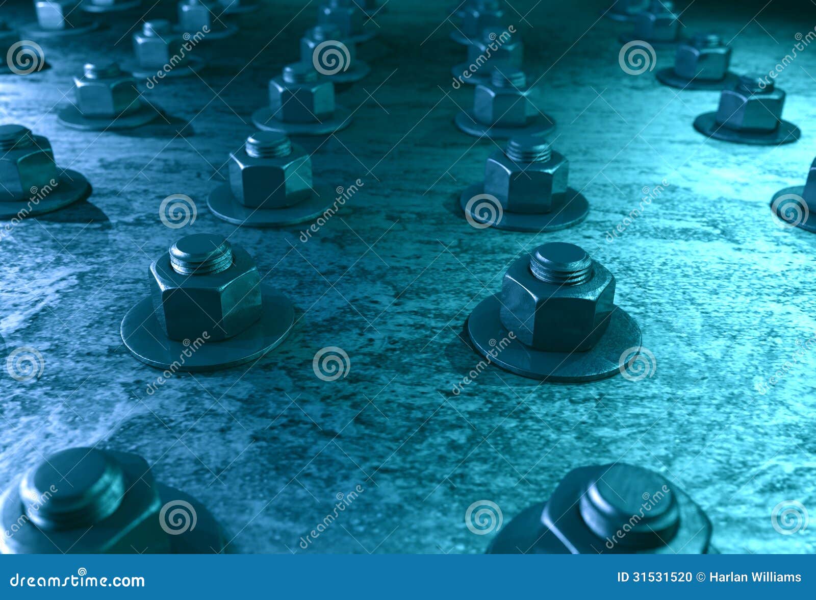Bolts on Steel Plating with Blue Tint Stock Photo - Image of single ...
