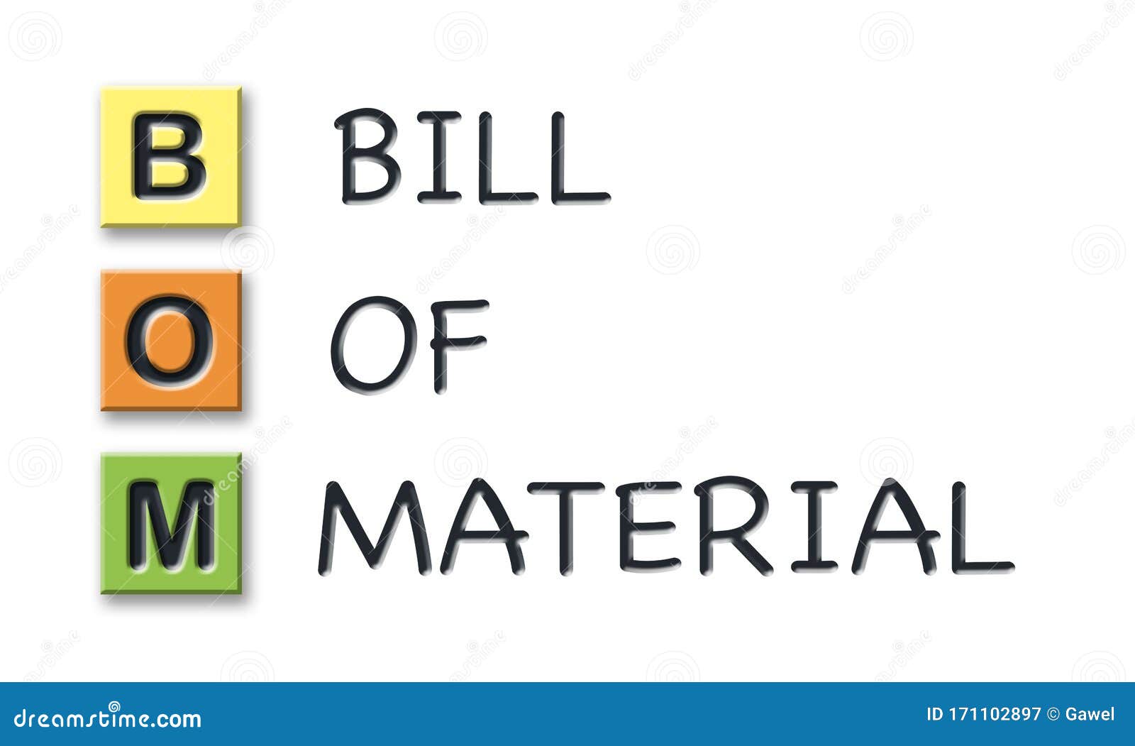 BOM Initials in Colored 3d Cubes with Meaning Stock Illustration ...