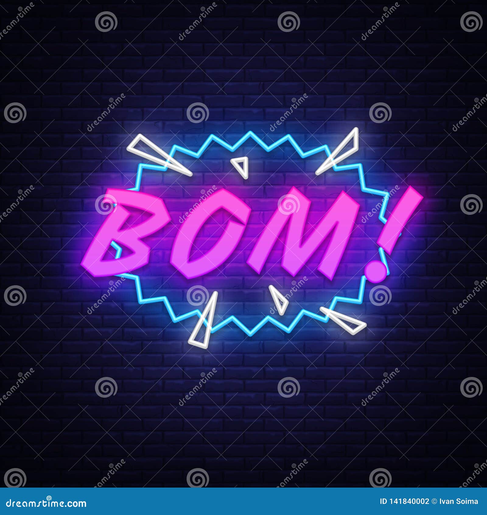 BOM Neon Text Vector Design Template. Comic Speech Bubble BOM in Neon ...
