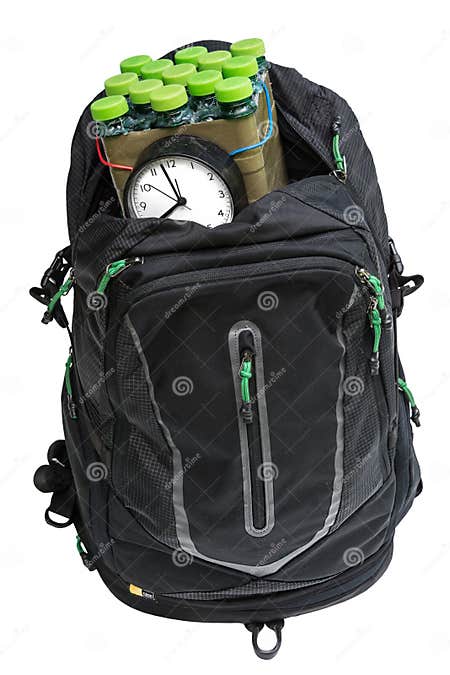Bomb in the backpack stock image. Image of danger, demolish - 94614397